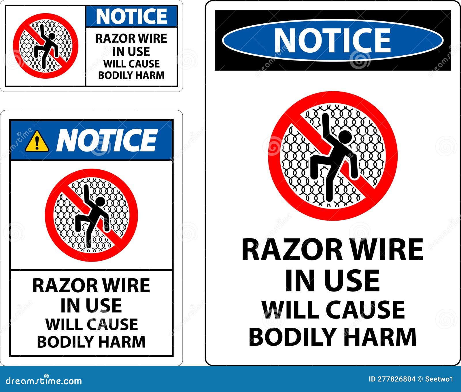 Notice Sign Razor Wire in Use Will Cause Bodily Harm Stock Vector ...