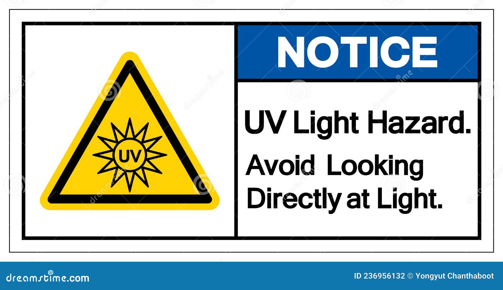Notice UV Light Hazard Avoid Looking Directly at Light Symbol Sign ...