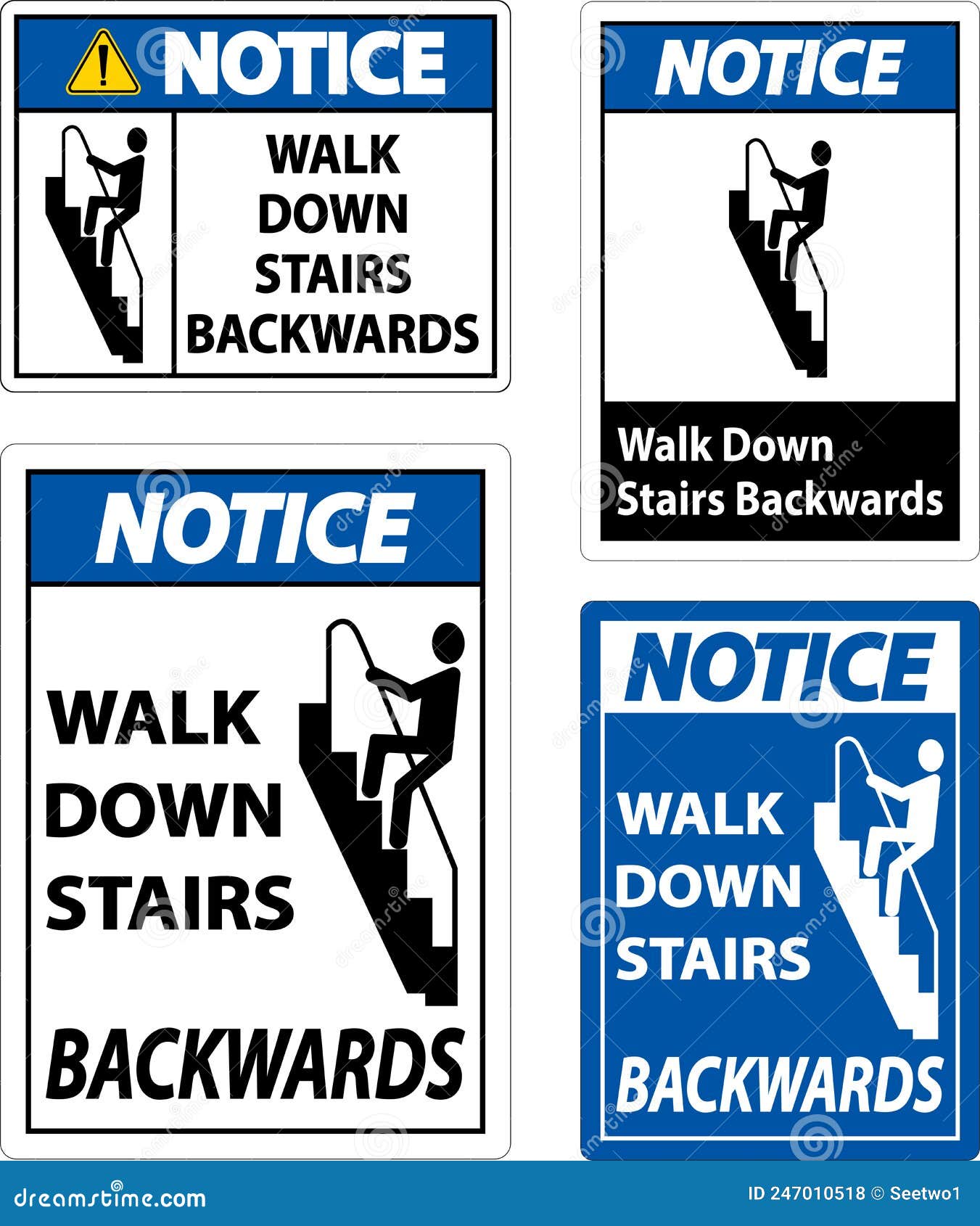 Notice Walk Down Stairs Backwards Sign Stock Vector - Illustration of ...