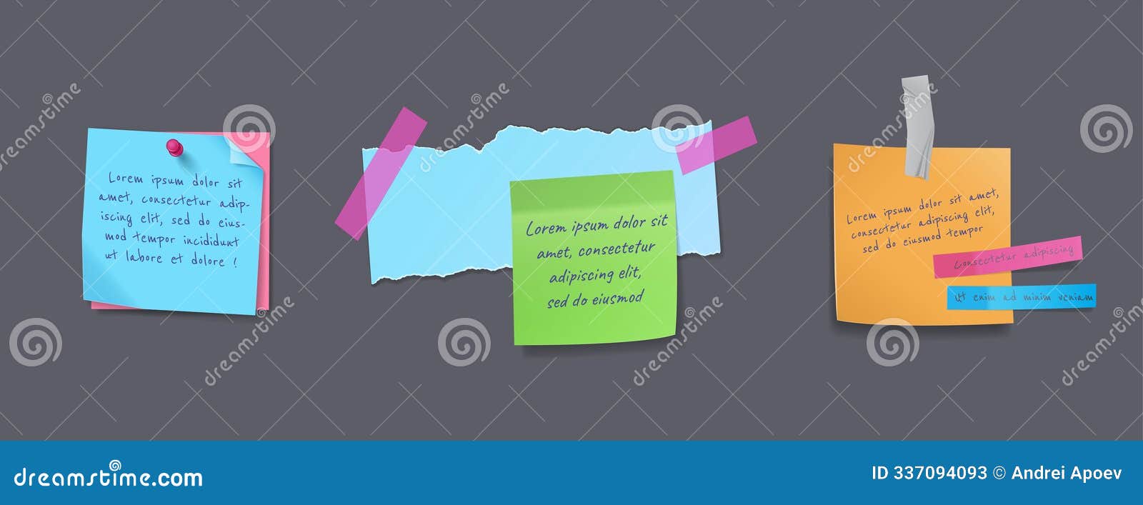 Notices on Paper Sheets Realistic Vector Illustration Set Stock ...