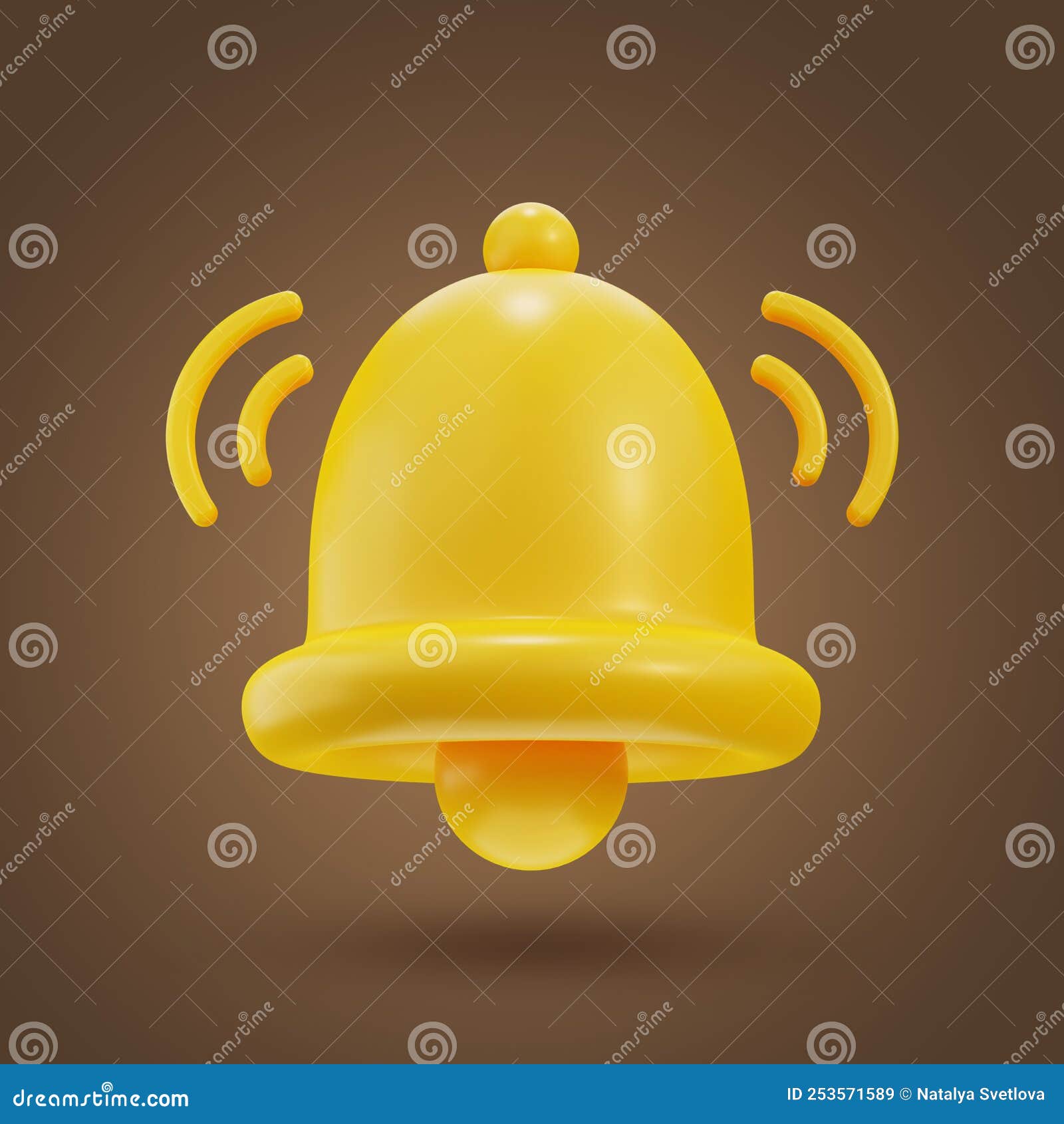 Notification Bell 3D Render Icon. Yellow Ringing Bell Poster. Stock ...