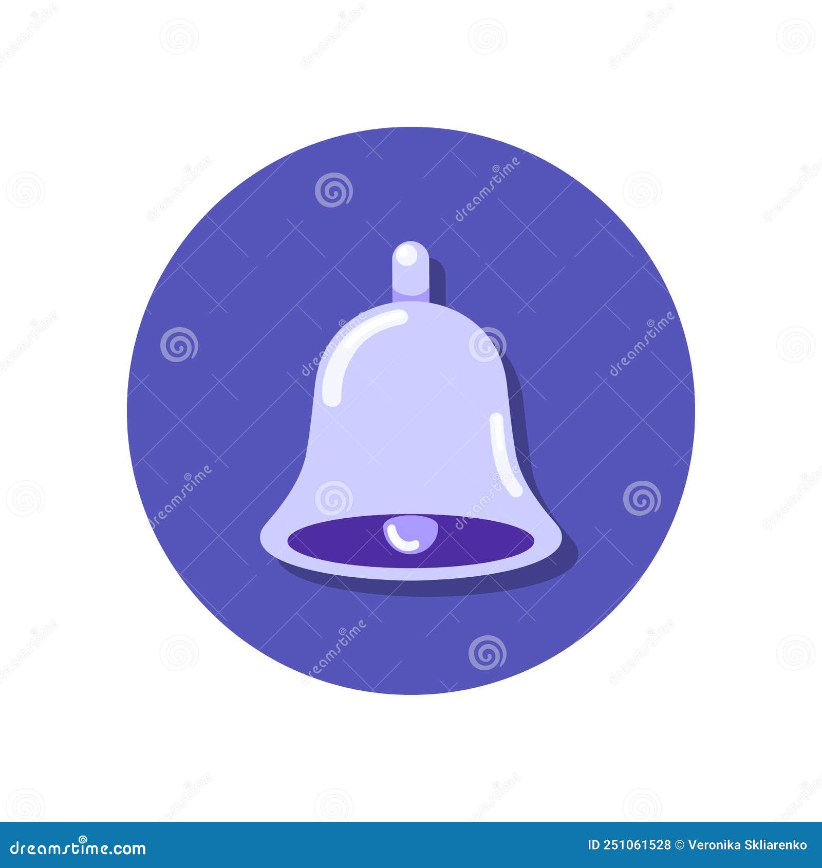 Notification Bell Icon Flat Vector Illustration Isolated on Blue ...