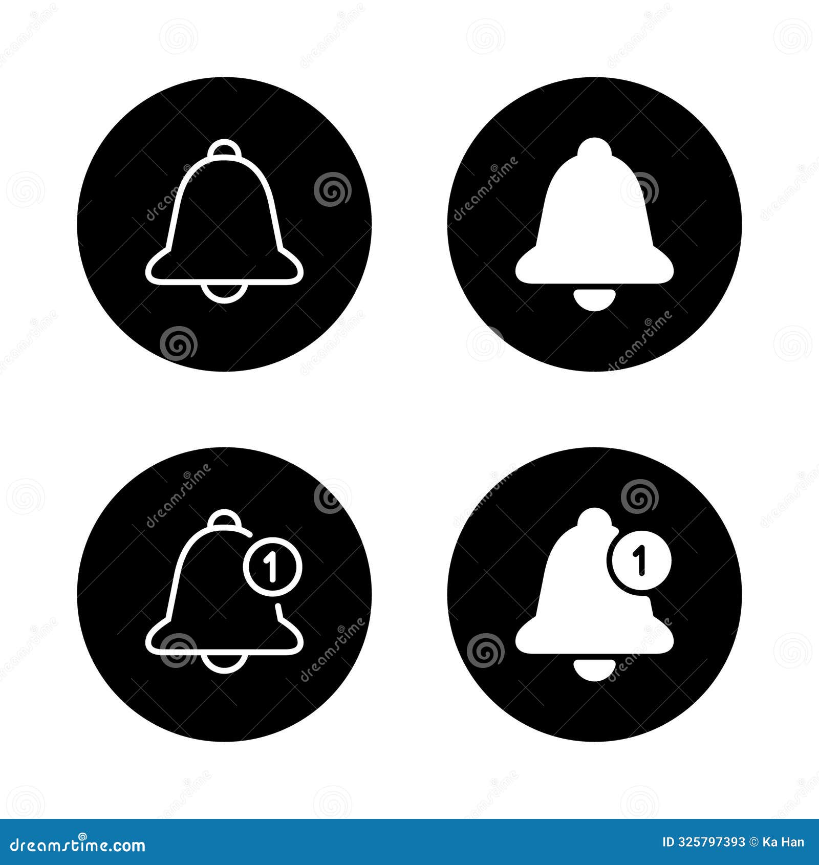 Notification Bell Icon Set on Black Circle. Alert Concept Stock Vector ...