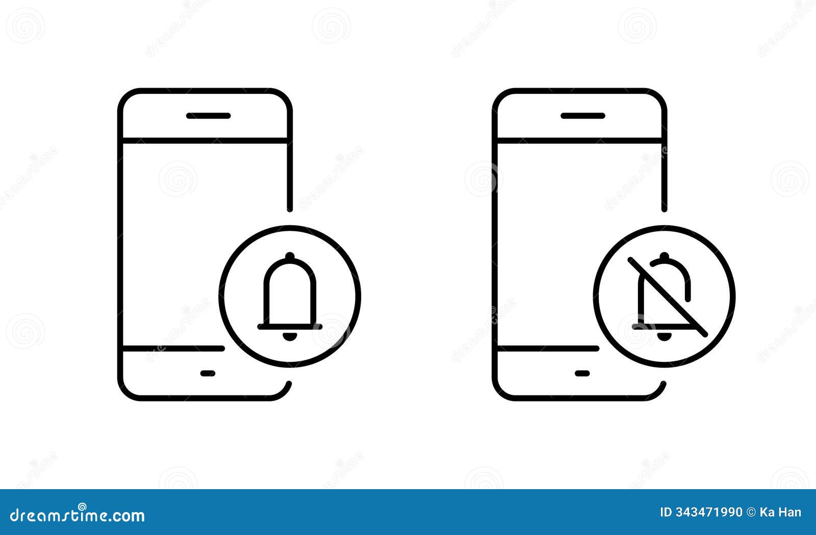 Notification Bell and Silent Phone Icon. Cellphone Notice Sign Symbol ...