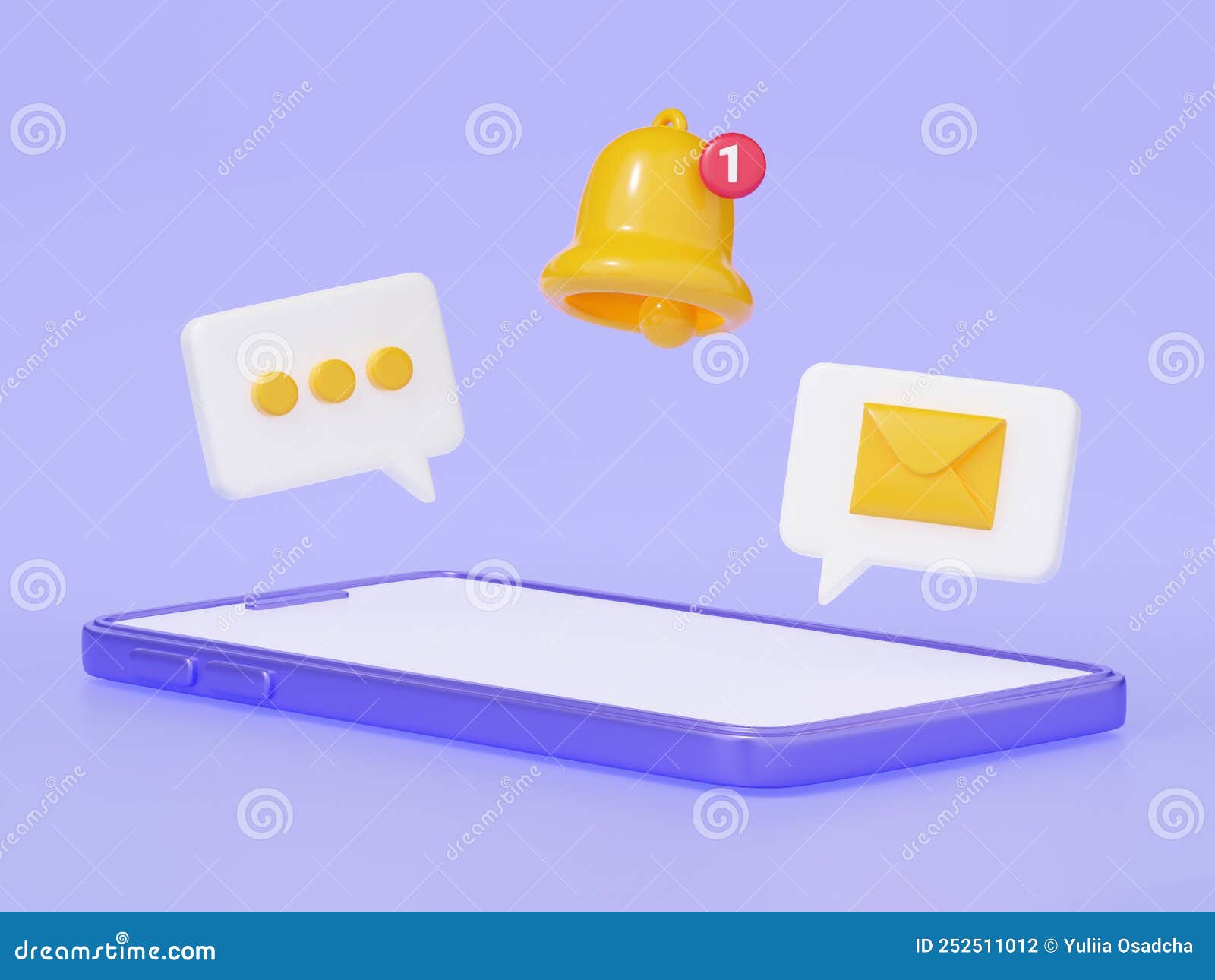 Notification 3d Render - Chat Speech Bubble, Letter Envelope and Bell ...