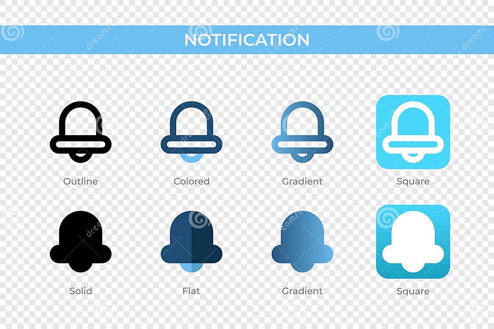 Notification Icon in Different Style. Notification Vector Icons Designed in Outline, Solid ...