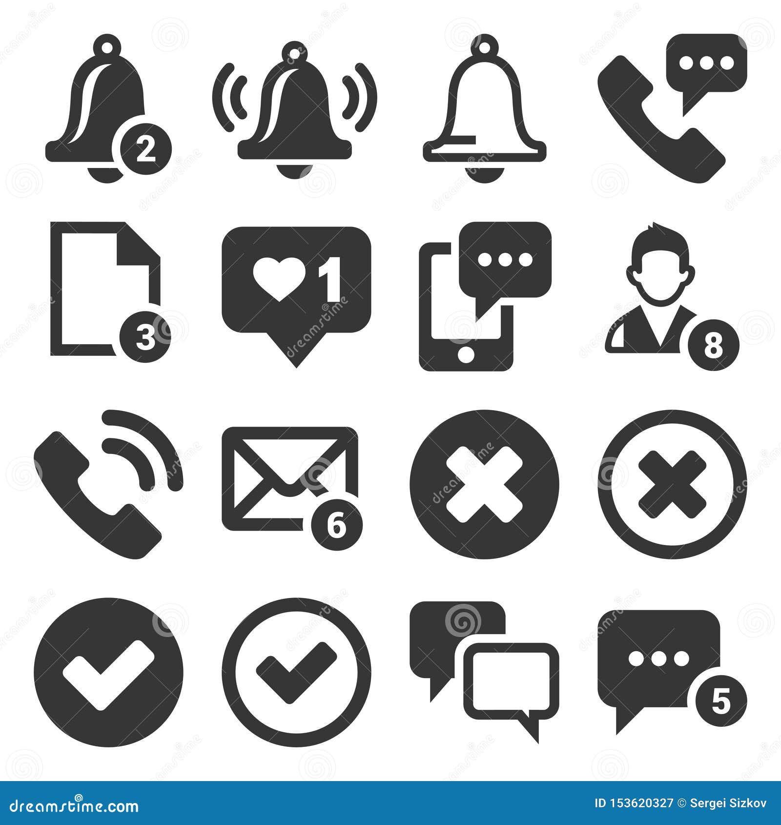 Notification Icons Set on White Background. Vector Stock Vector ...