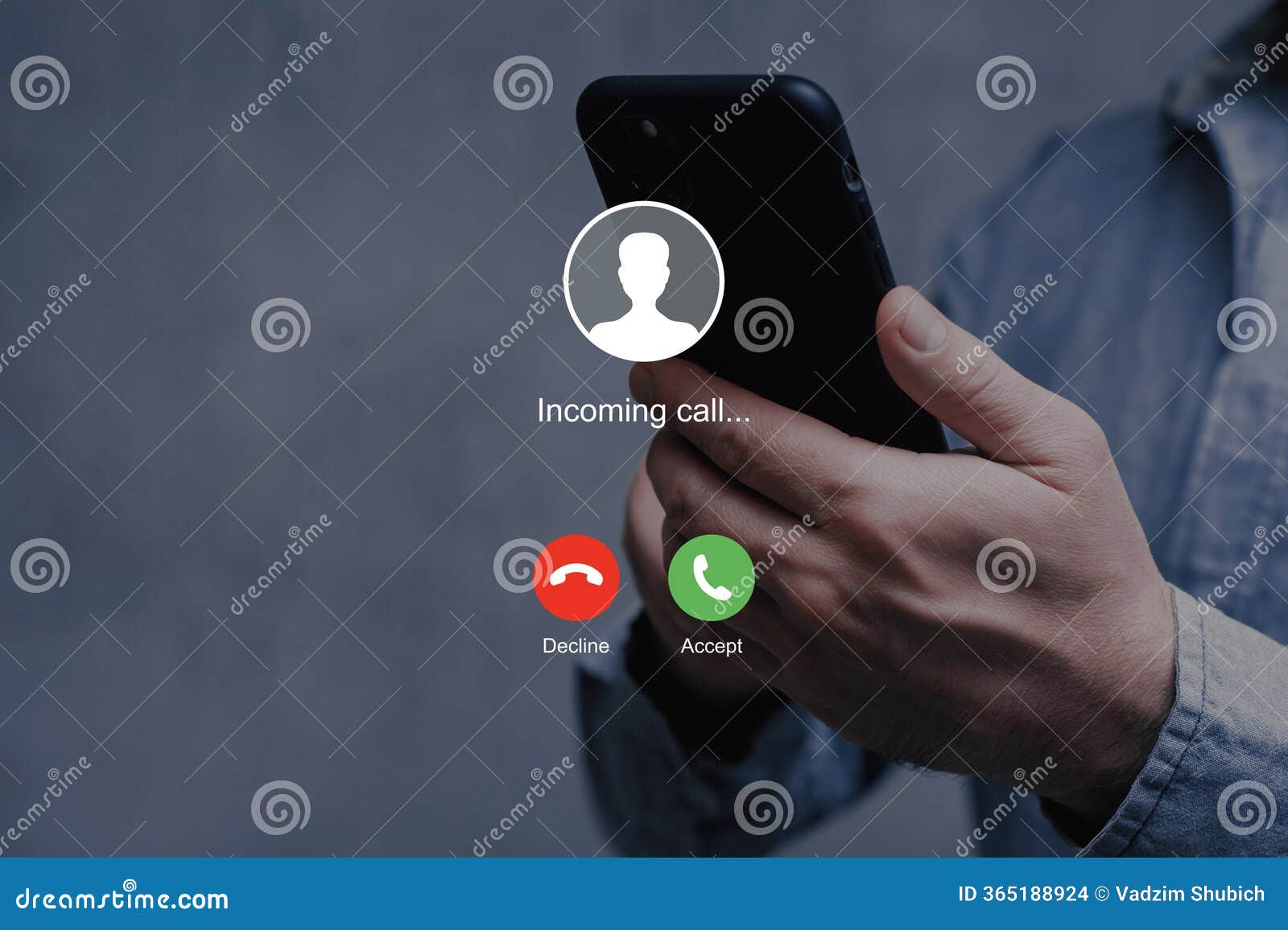 Notification Of An Incoming Call On A Smartphone In The Hand Of A ...