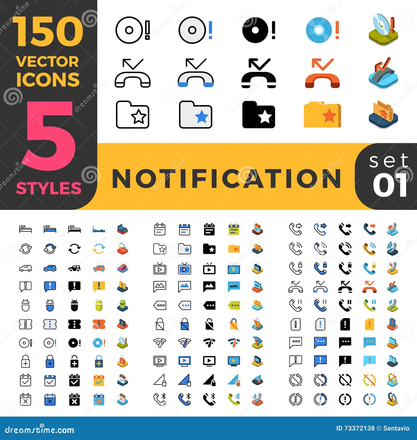 Notification 150 Line Flat Isometric Mobile Web Si Stock Vector ...