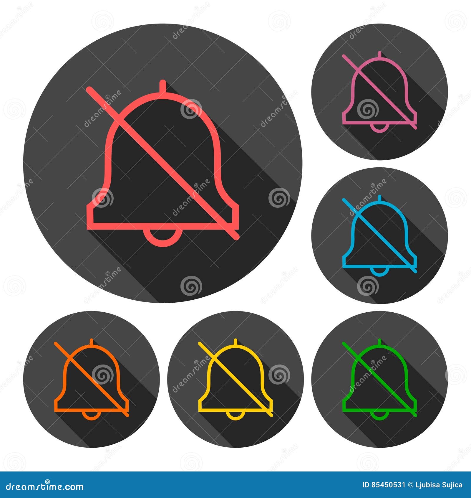 Notification Off Icons Set with Long Shadow Stock Vector - Illustration ...