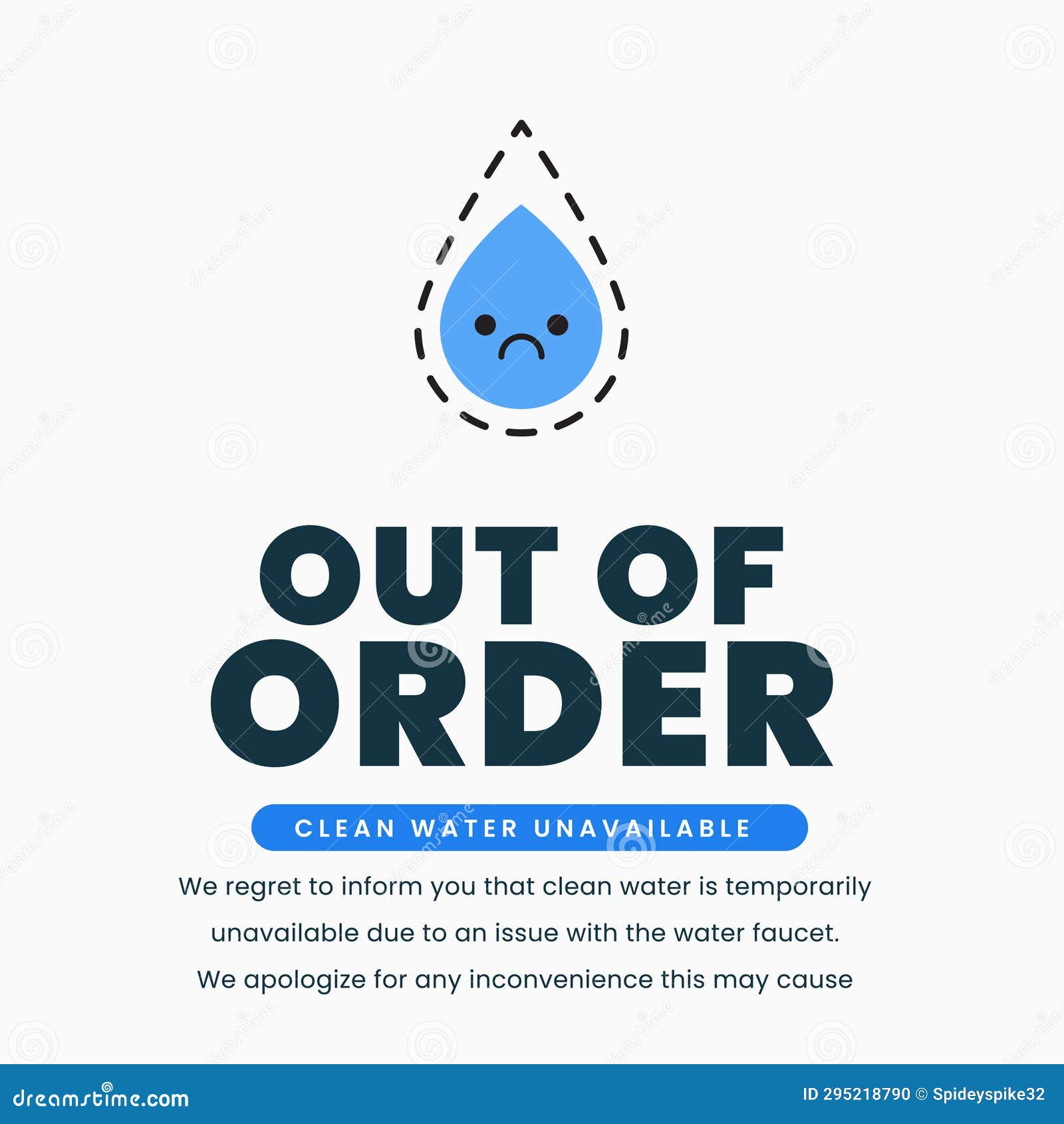 Notification about Out of Order. Clean Water Unavailable Stock Vector ...