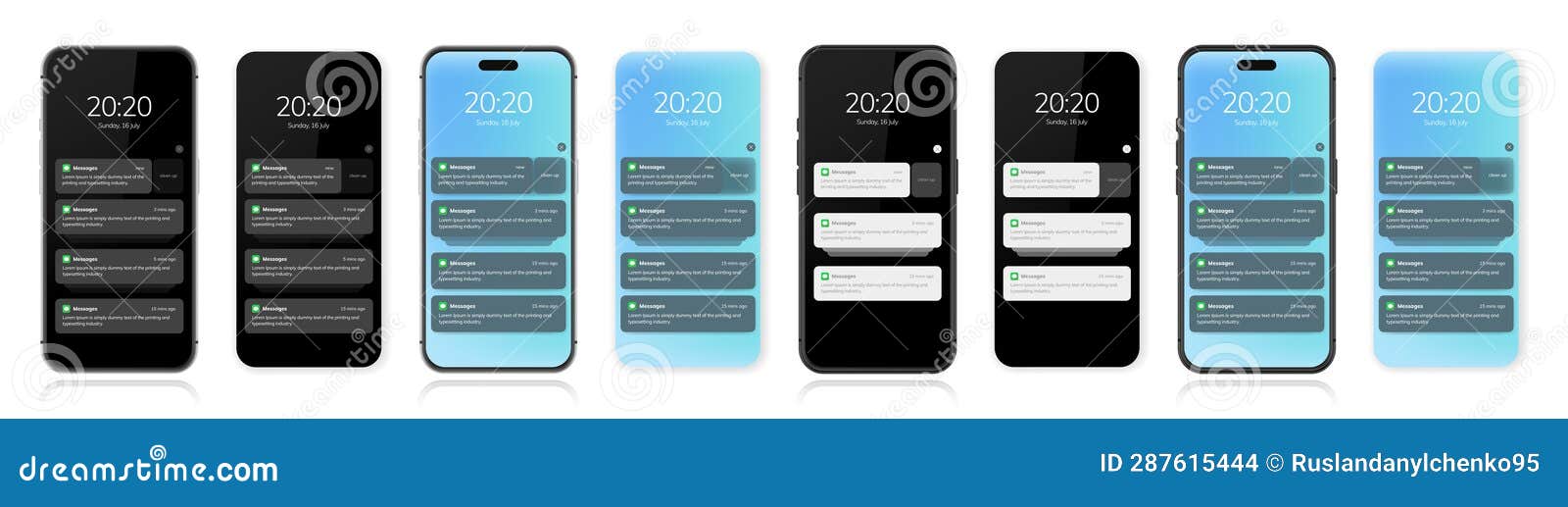 Notification Screen UI Design. Phone Notification Windows Template On A ...