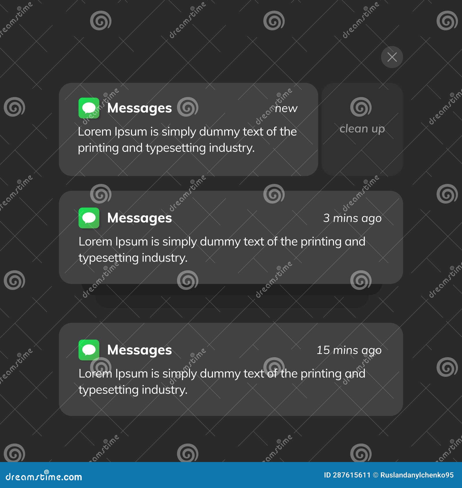 Notification Screen UI Design. Phone Notification Windows Template on a ...