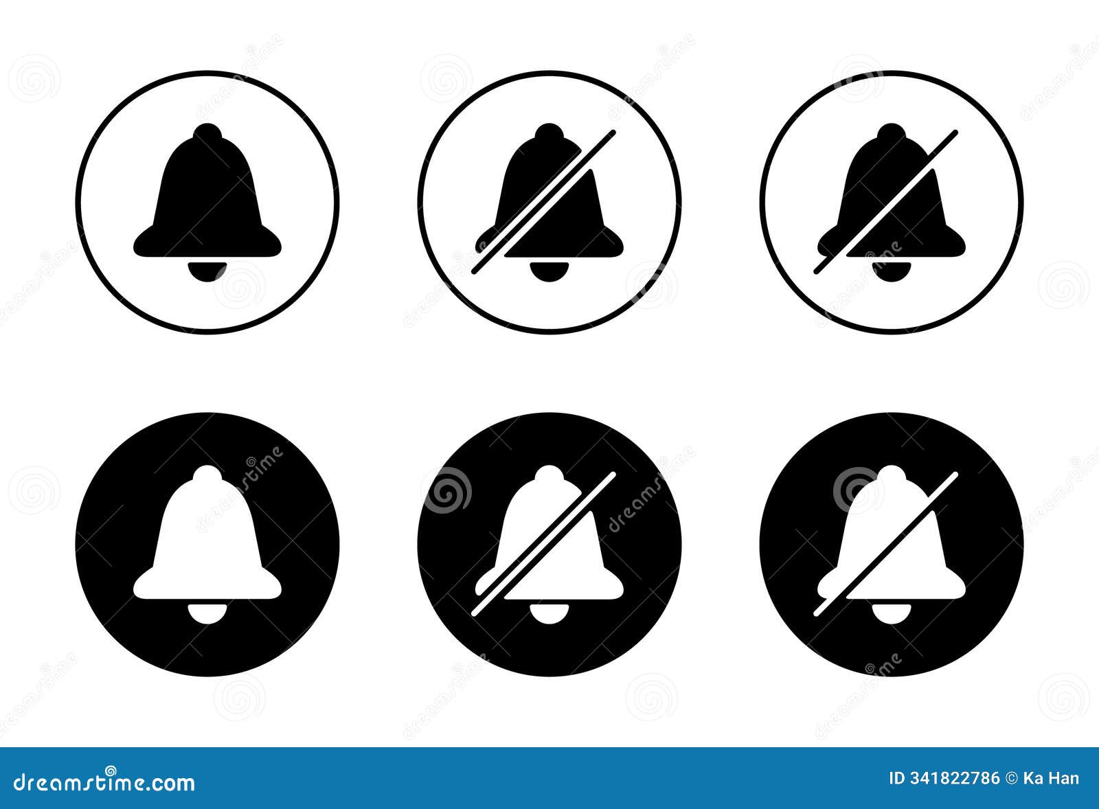 Notification and Silent Bell Set Icon on Black Circle Stock ...