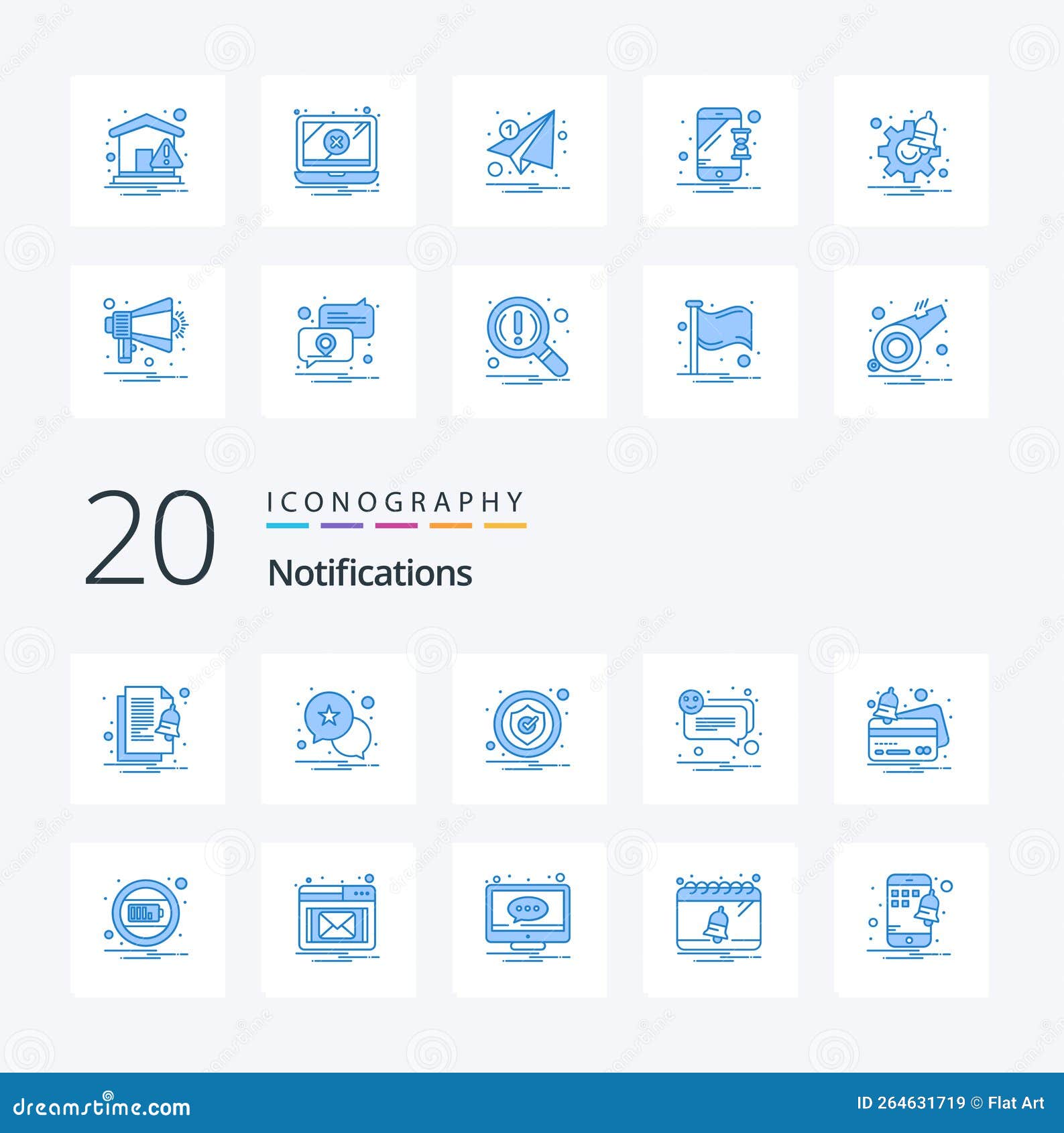 20 Notifications Blue Color Icon Pack Like Notification Card Caution ...