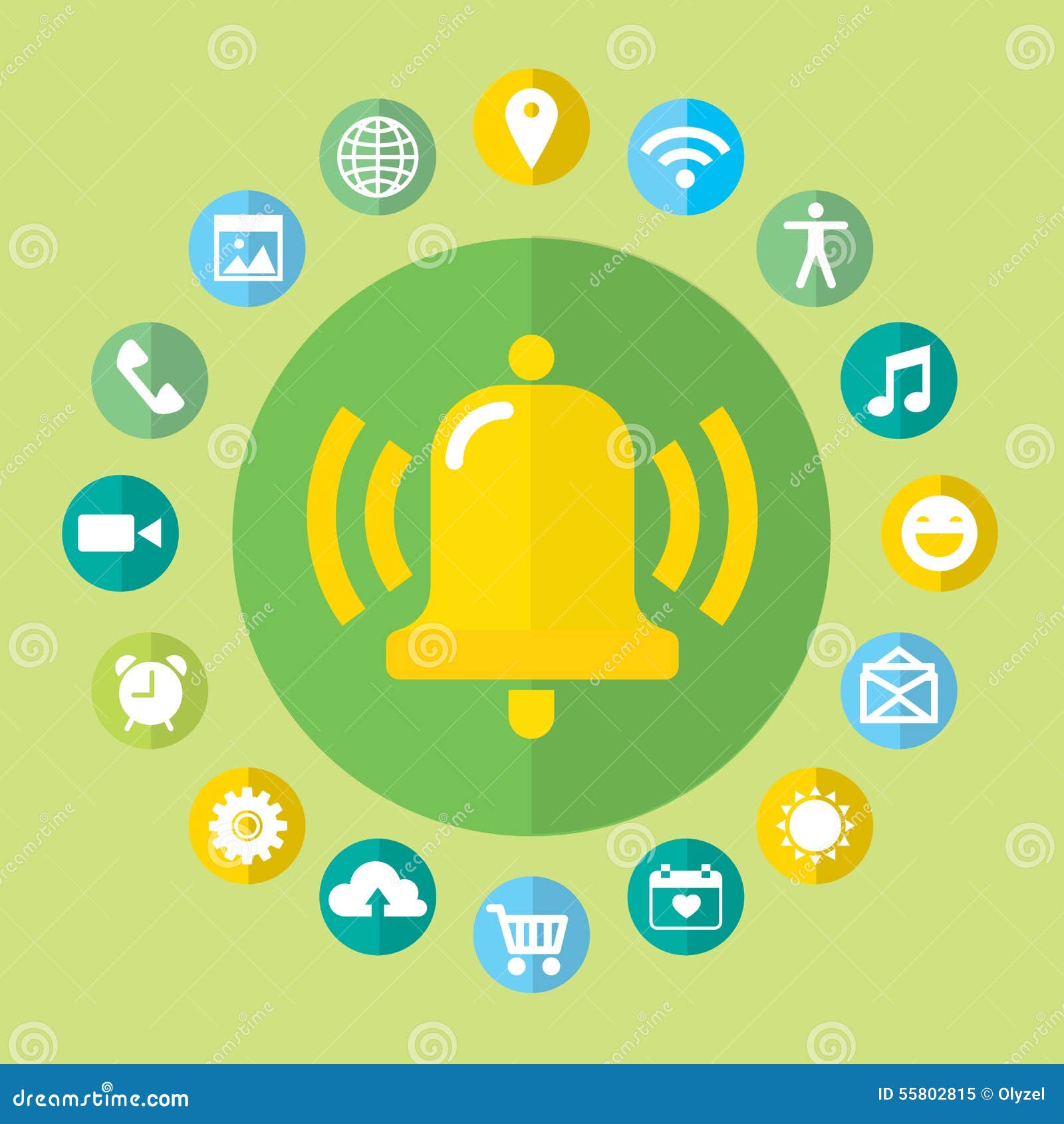 Notifications Call Icons Set with Bell and Stock Vector - Illustration ...