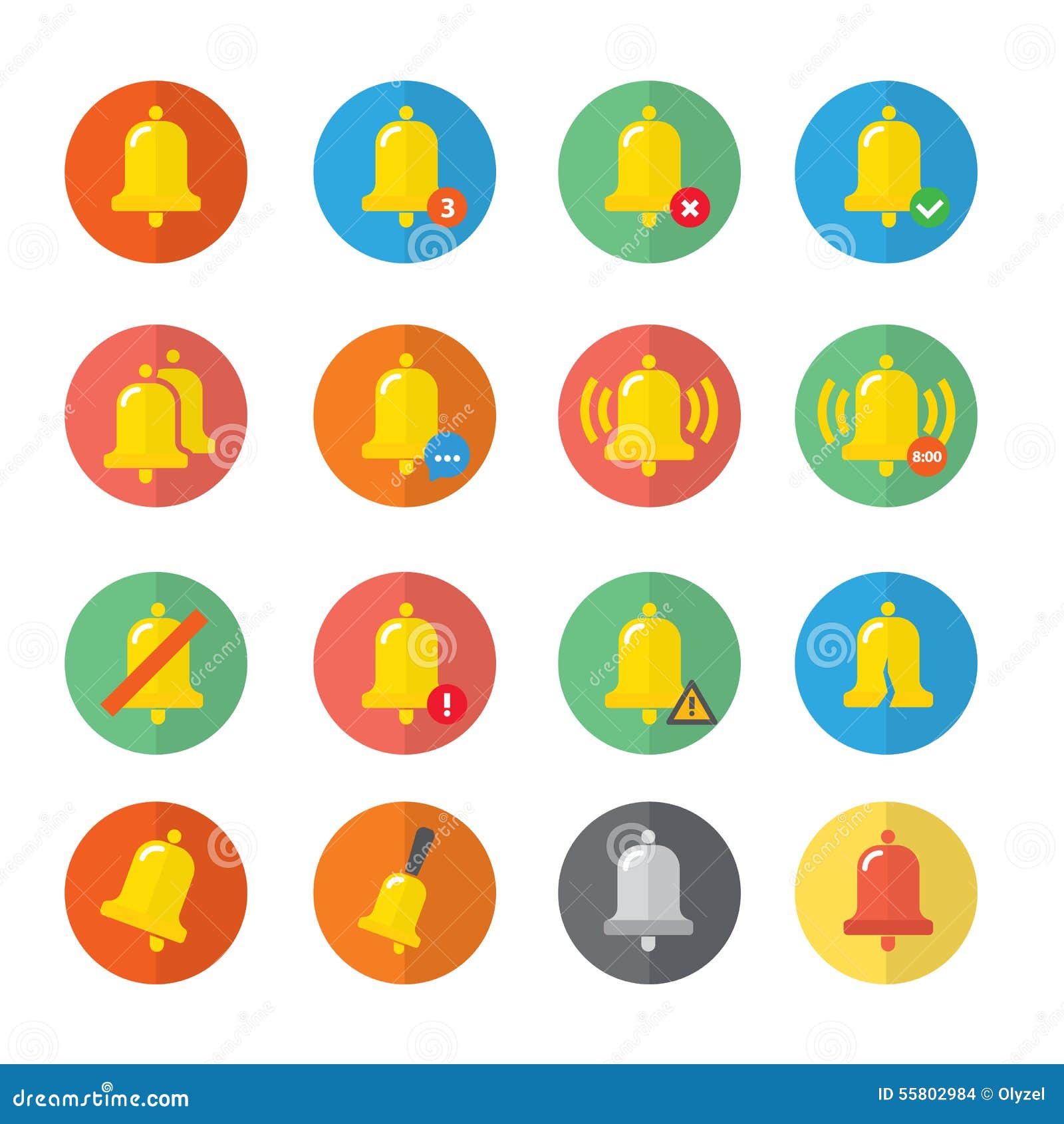 Notifications Call Icons Set with Bell and Stock Vector - Illustration ...