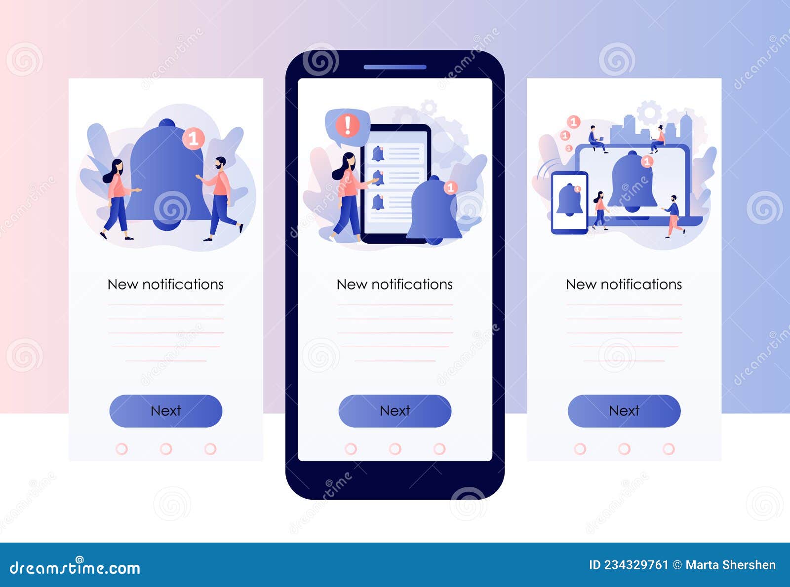 Notifications. Ring Bell As Reminder Pop Up. Tiny People Get Chat ...