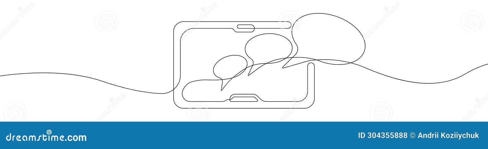 Notifications in the Tablet Icon Line Continuous Drawing Vector. One ...