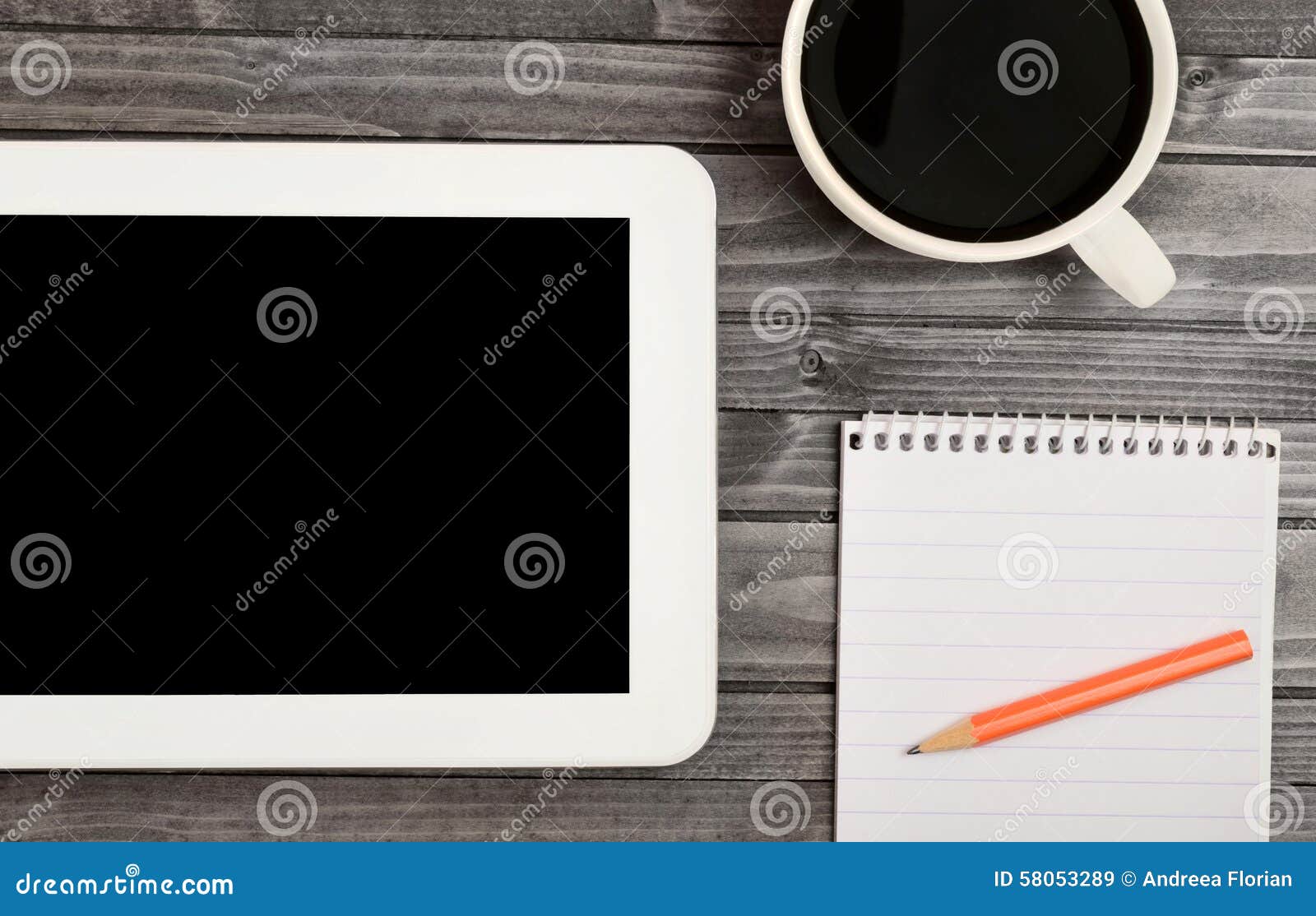 Notizblock Mit Tablette Und Kaffee Stockbild - Bild von notizblock ...