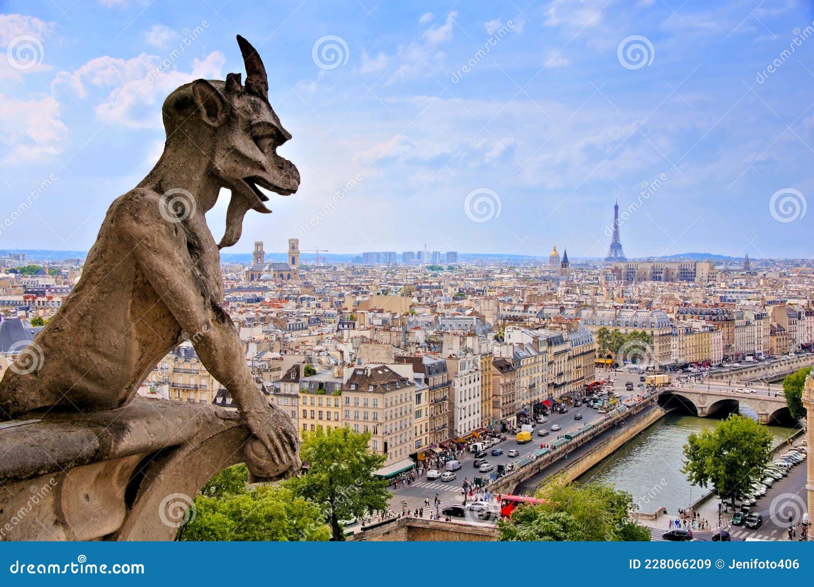 Notre Dame Gargoyle Overlooking Paris and Eiffel Tower Stock Image ...