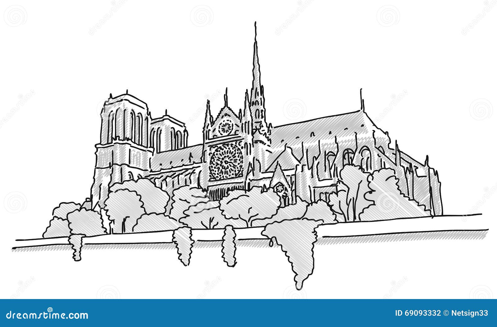 France; Paris; Drawing Of Notre Dame Cartoon Vector | CartoonDealer.com ...