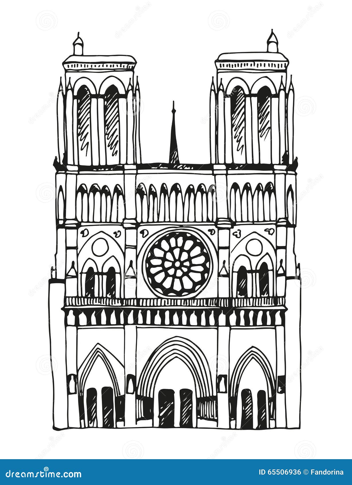 Notre Disegnato a Mano Dame De Paris, Francia Illustrazione Vettoriale ...