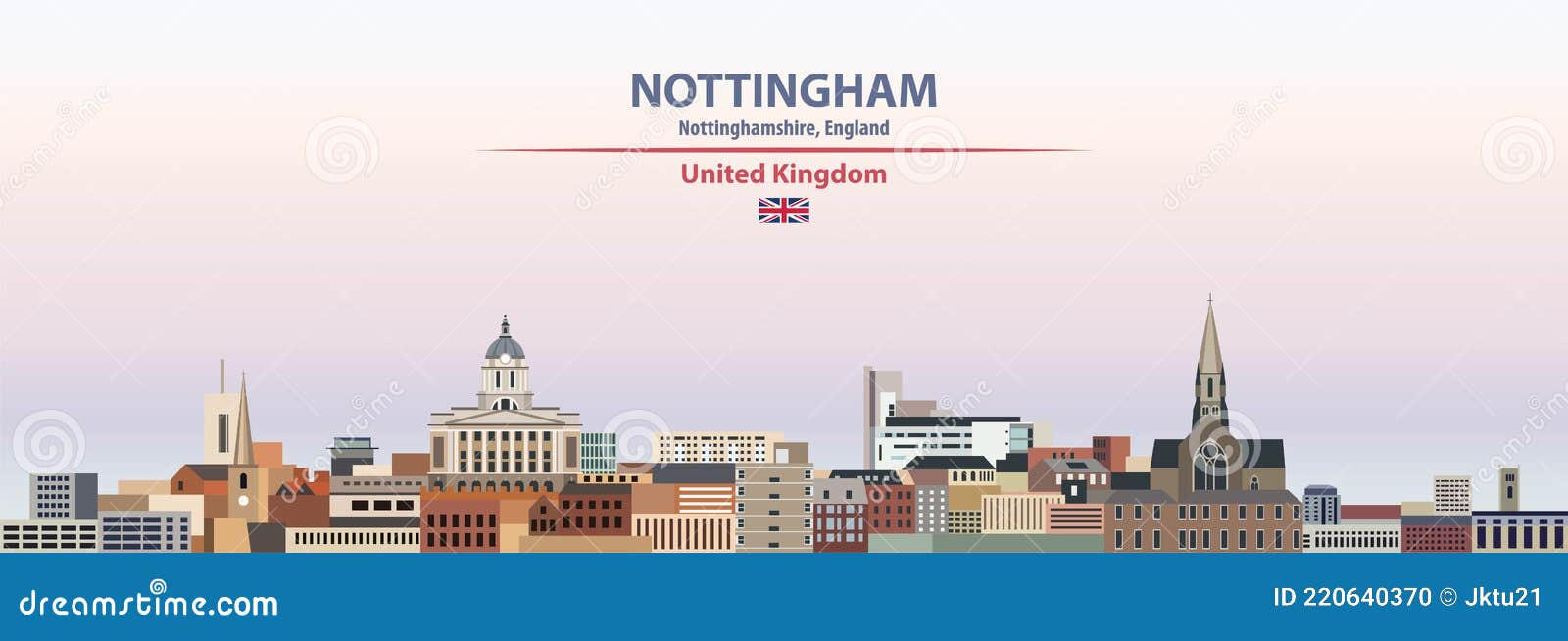 Nottingham Cityscape on Sunset Sky Background Vector Illustration with ...