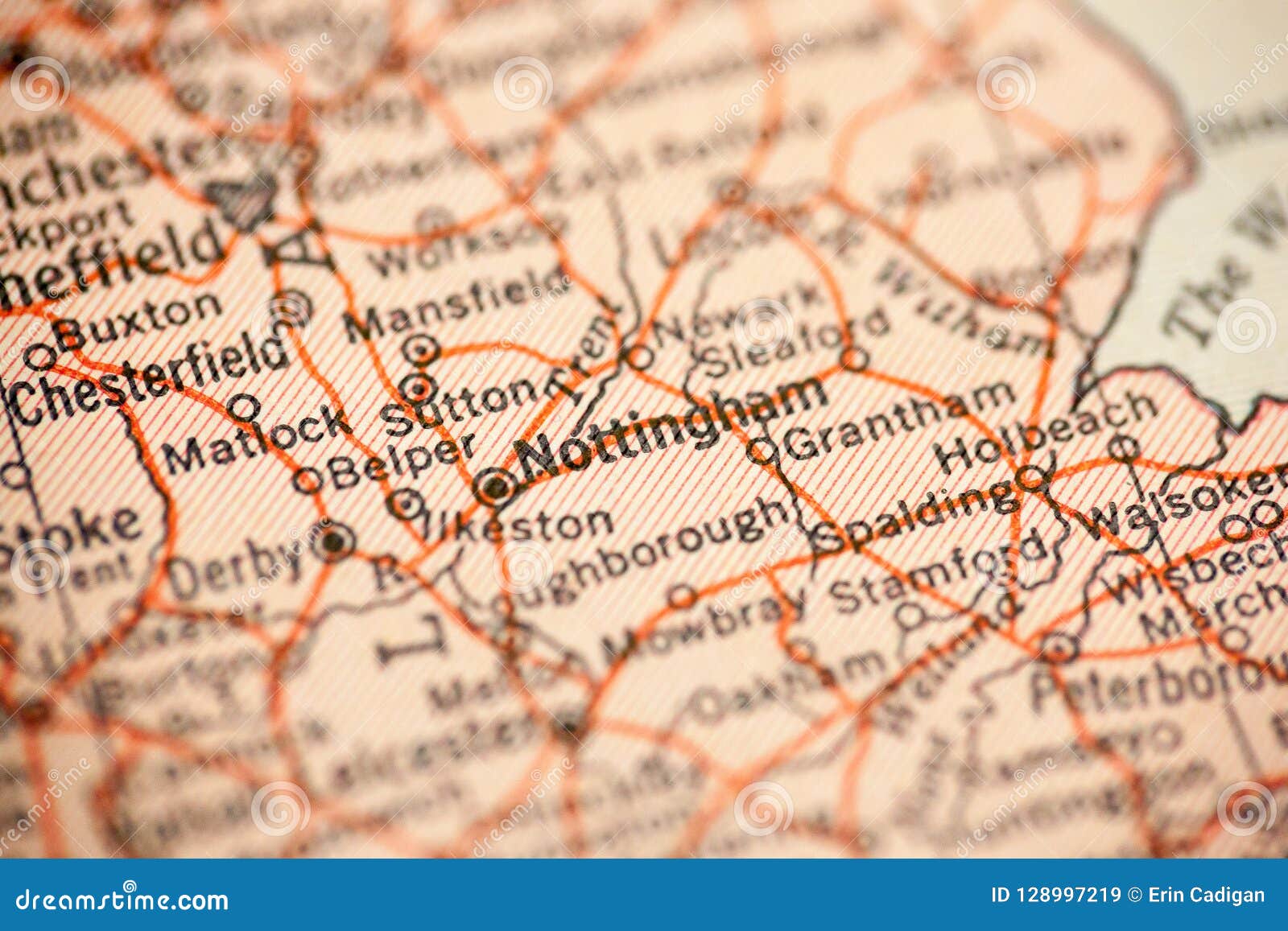 Nottingham on Vintage Map stock image. Image of travel - 128997219