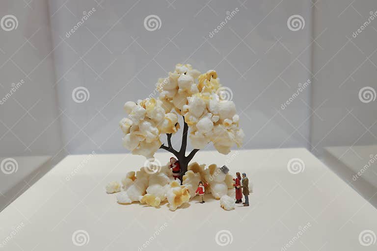 Nov 22 2024 Creative Popcorn Tree with Miniature People Scene Editorial ...