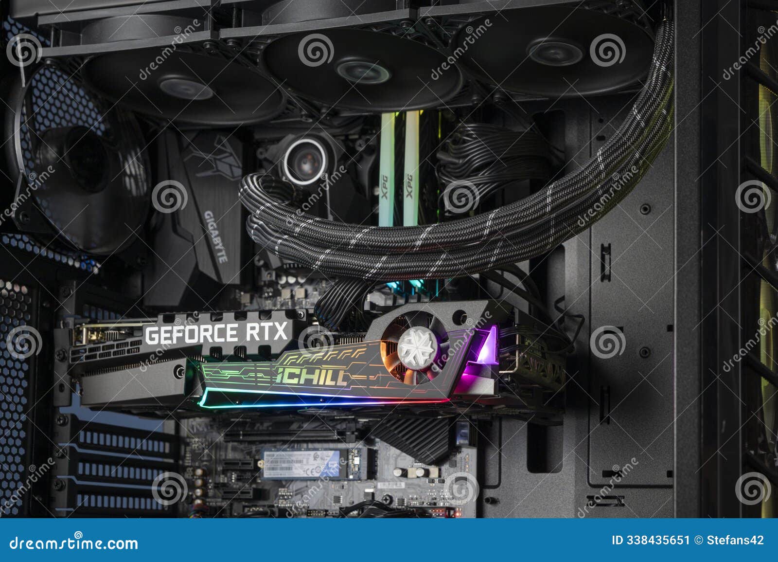 NVidia GeForce RTX 3080 Graphics Card Inside the Gaming PC Tower. GPU ...