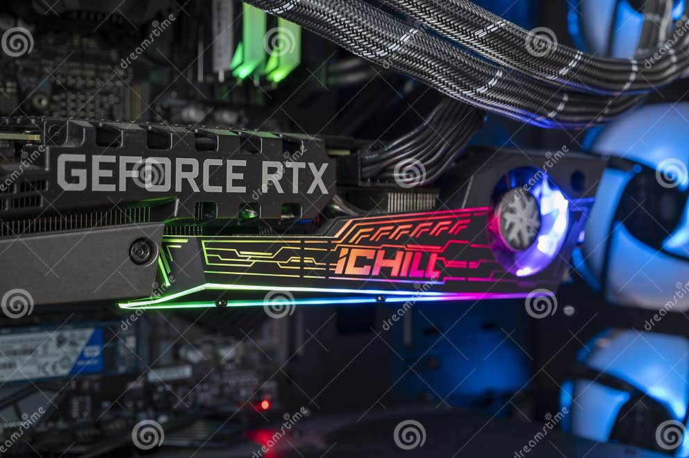 NVidia GeForce RTX 3080 Graphics Card Inside the Gaming PC Tower. GPU ...