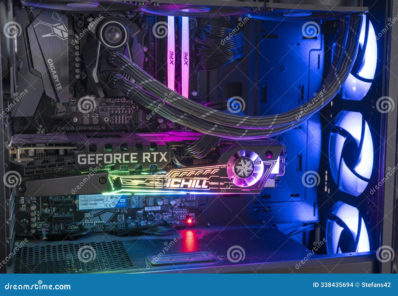 NVidia GeForce RTX 3080 Graphics Card Inside the Gaming PC Tower. GPU ...