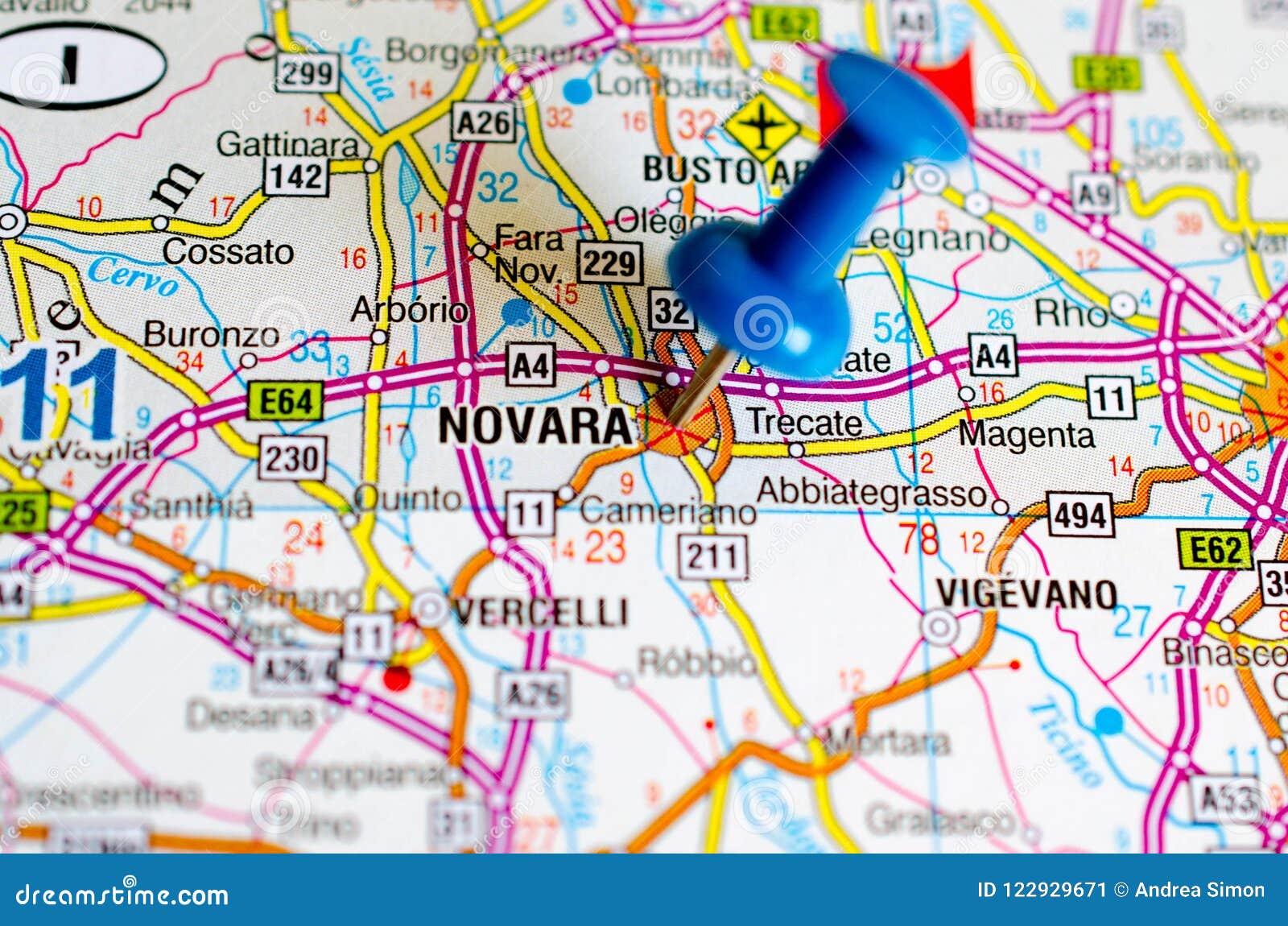 Novara en mapa imagen de archivo. Imagen de cierre, correspondencia ...