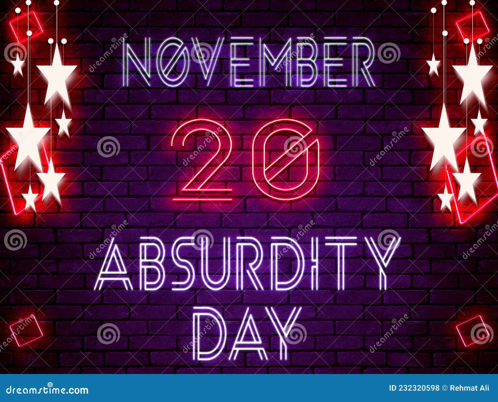 20 November, Absurdity Day, Neon Text Effect on Bricks Background Stock ...