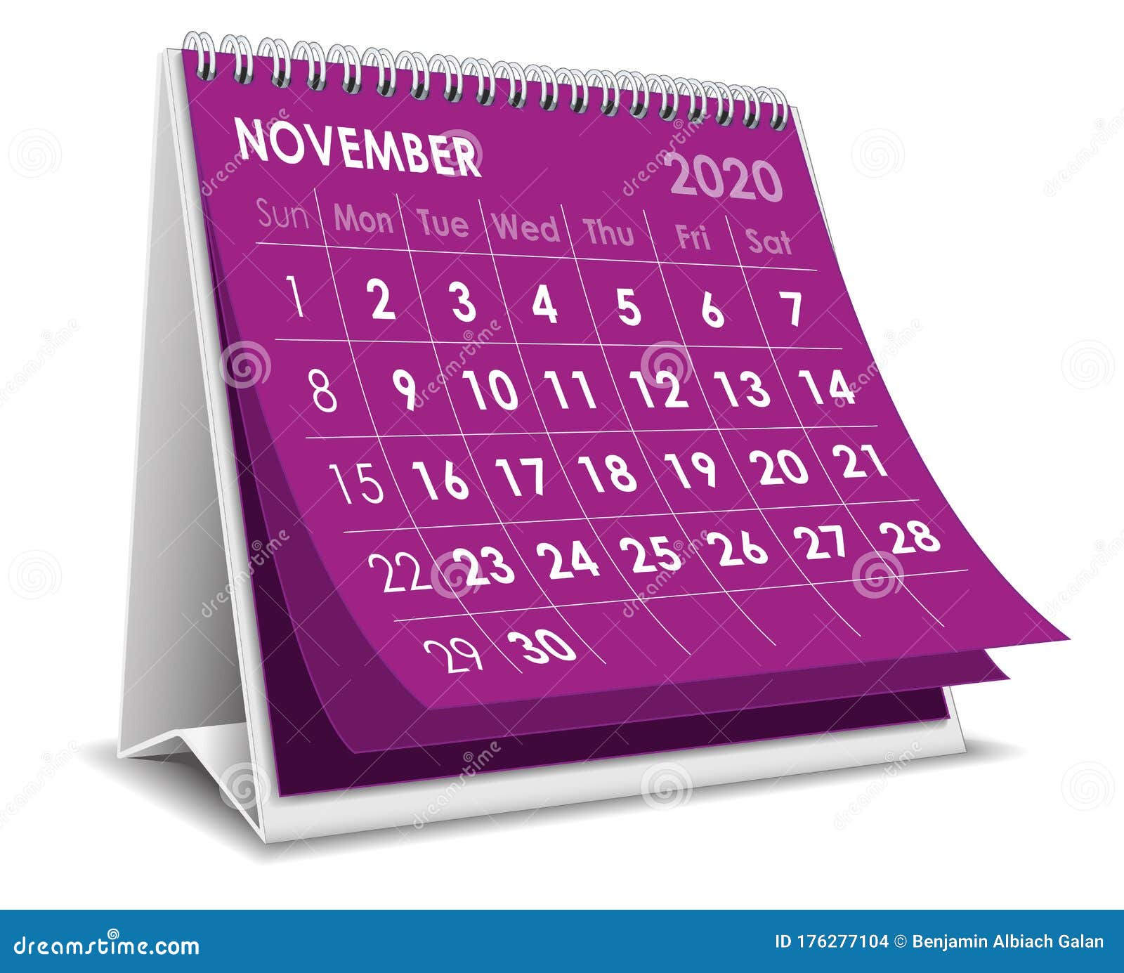 November 2020 Calendar. English Desk Or Wall Calender Template. Vector ...