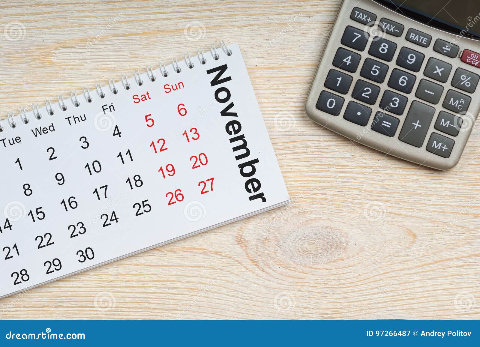 November Calendar, Calculator on Wooden Table Stock Image - Image of ...