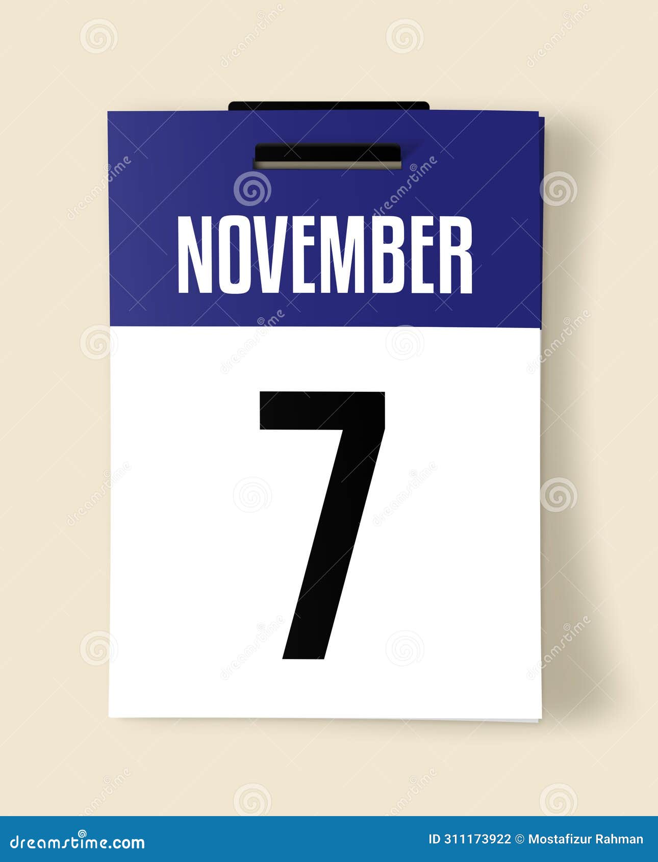 7 November Calendar Date, a Realistic Calendar Sheet Hanging on a Wall ...