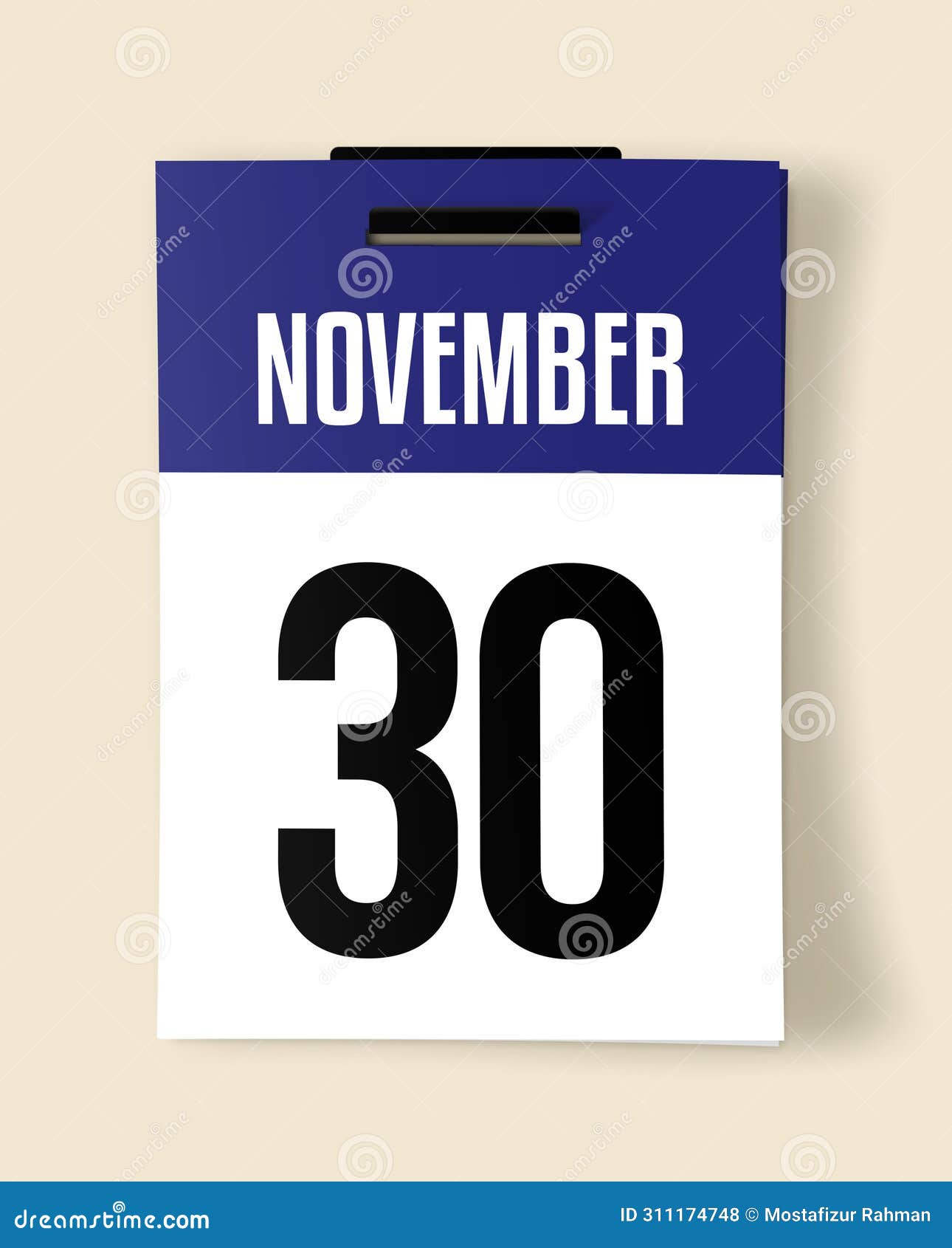 30 November Calendar Date, a Realistic Calendar Sheet Hanging on a Wall ...