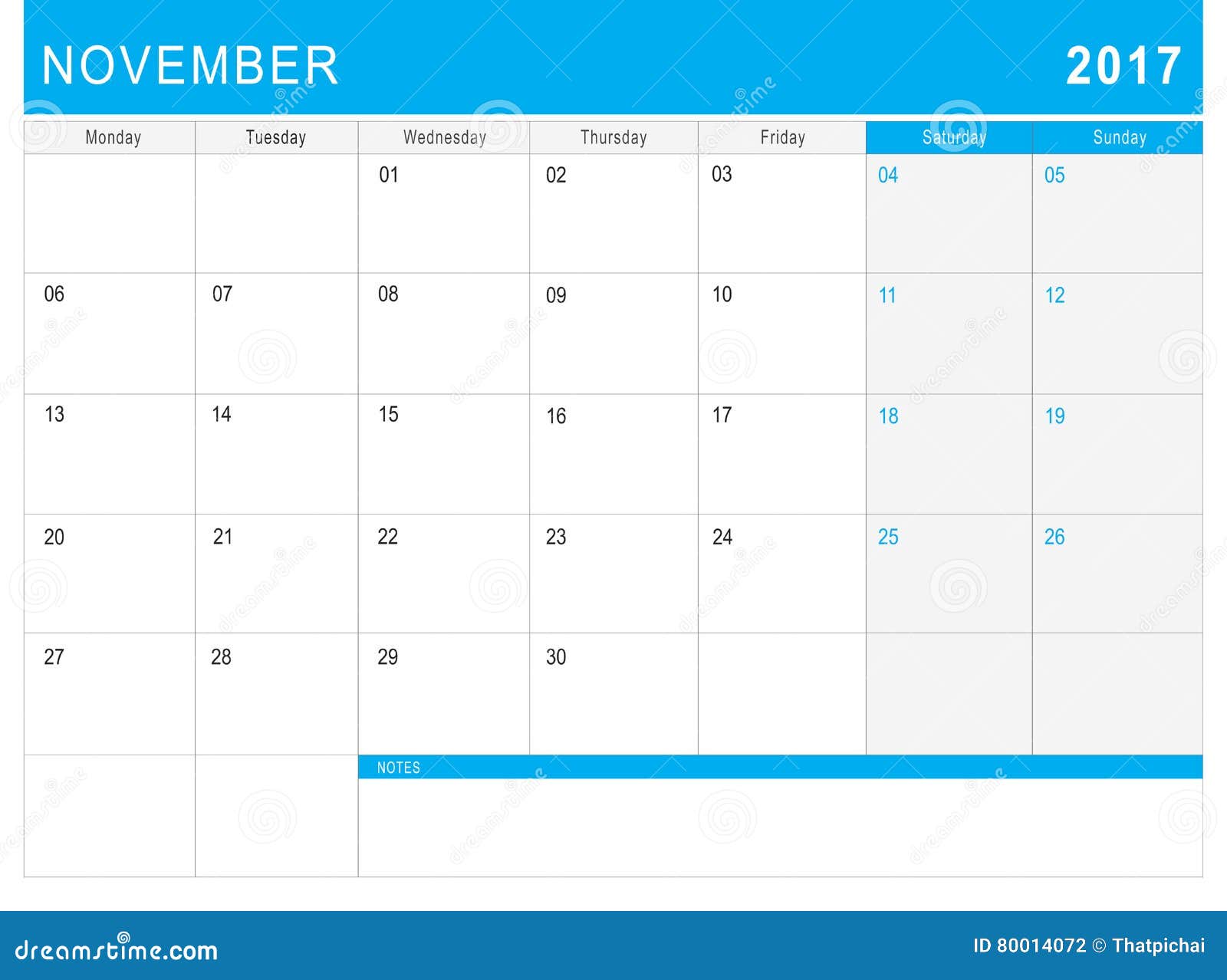 2017 November Calendar (or Desk Planner) with Notes Stock Illustration ...