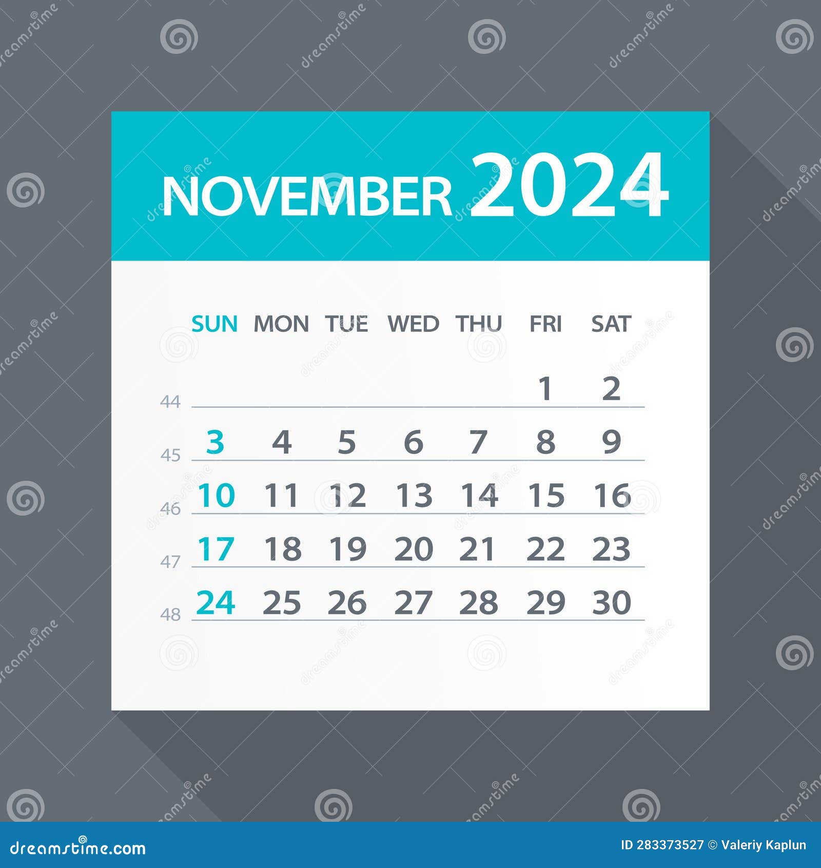 November 2024 Calendar Green Leaf - Vector Illustration Stock Vector ...