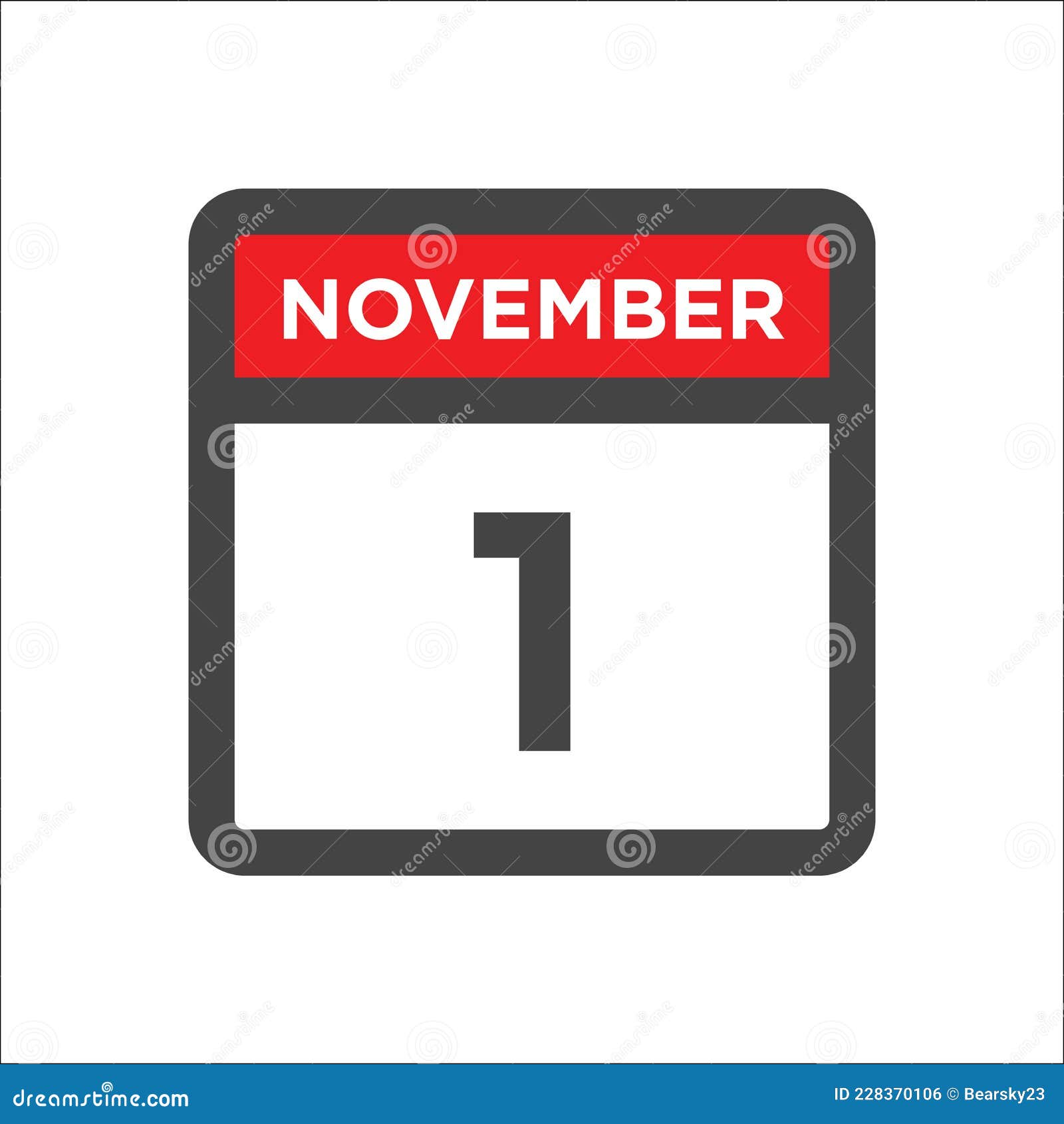 November 1 Calendar Icon with Day and Month Stock Vector - Illustration ...