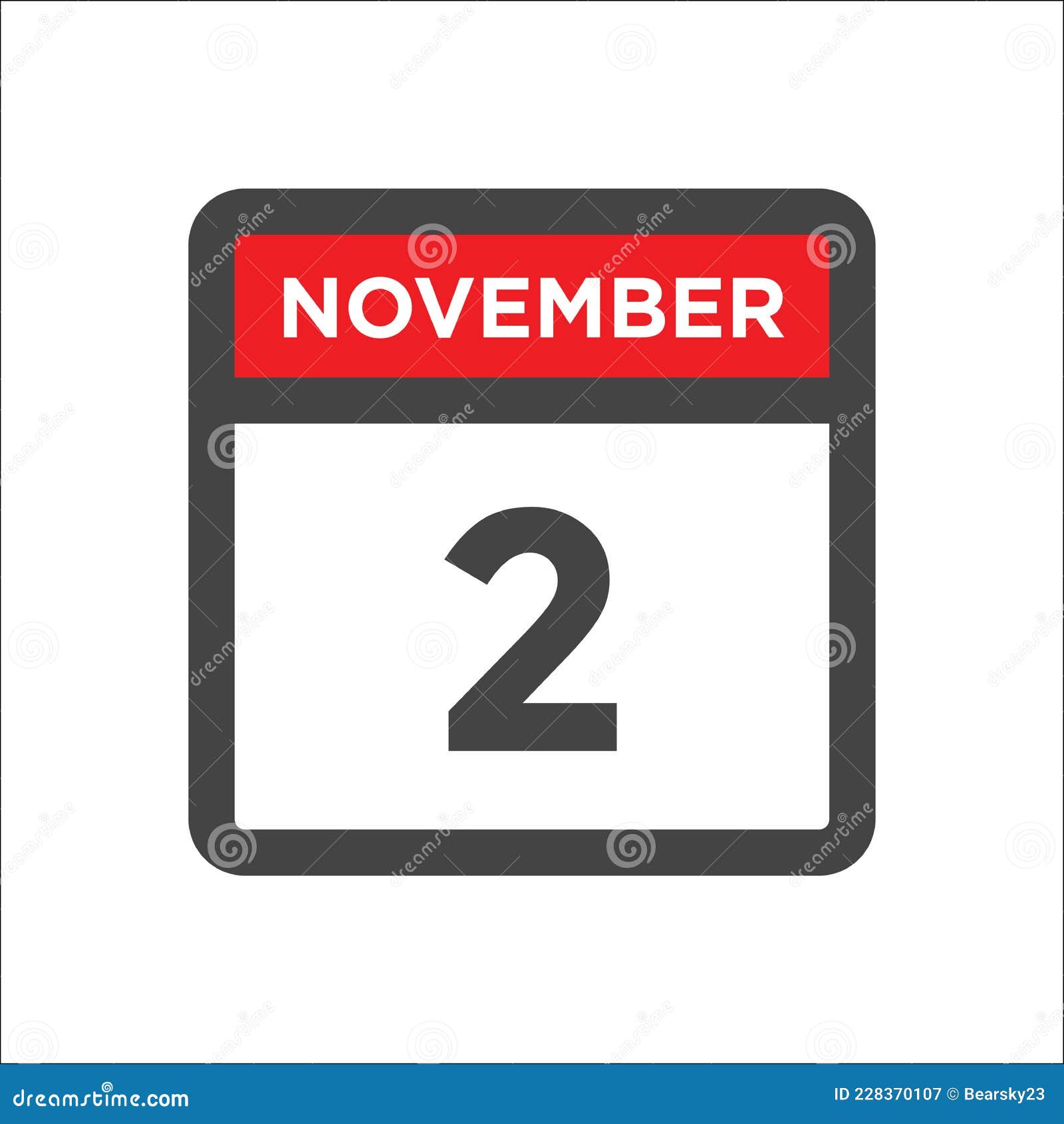 November 2 Calendar Icon with Day and Month Stock Vector - Illustration ...