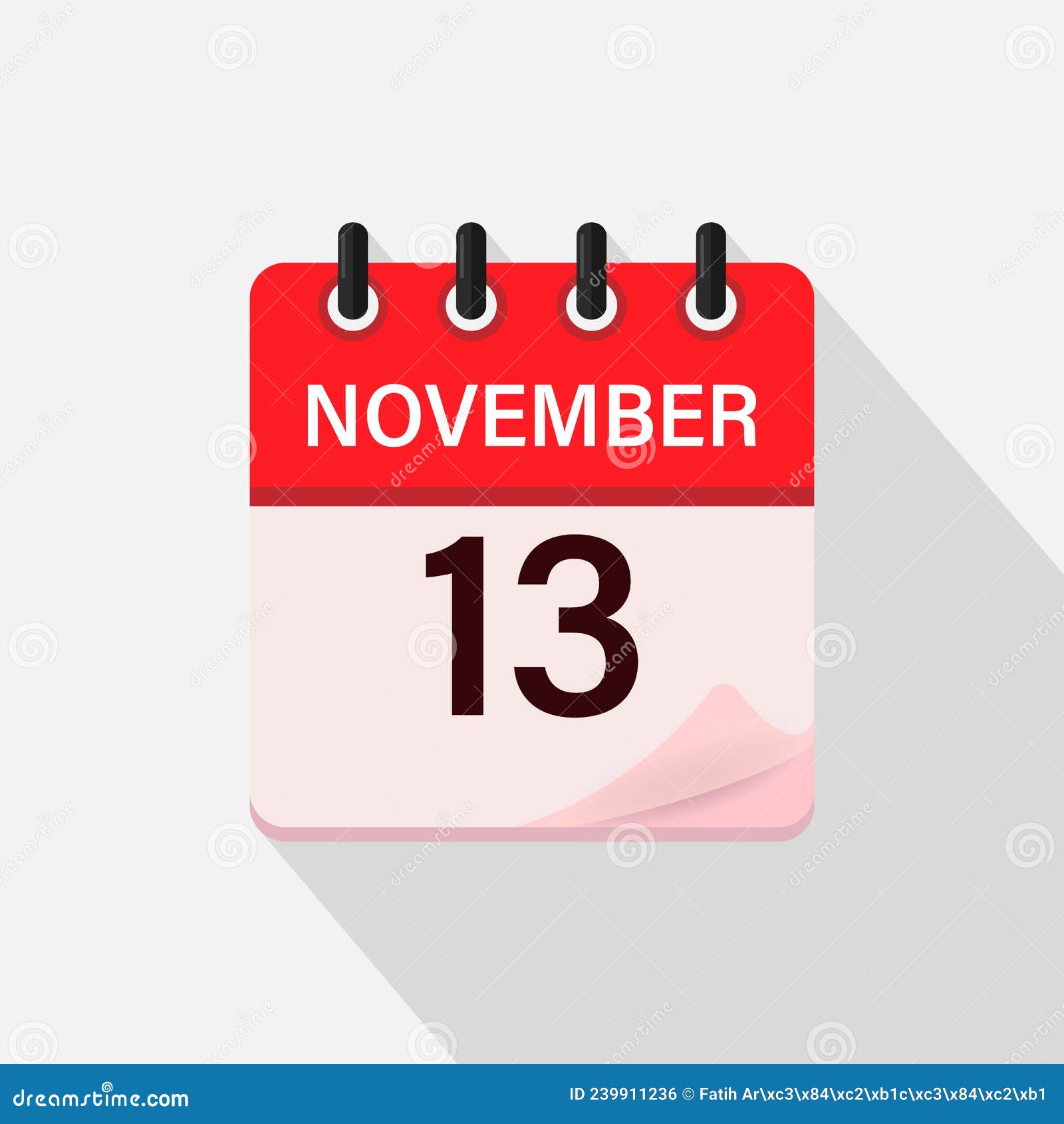 November 13, Calendar Icon with Shadow. Day, Month. Flat Vector ...