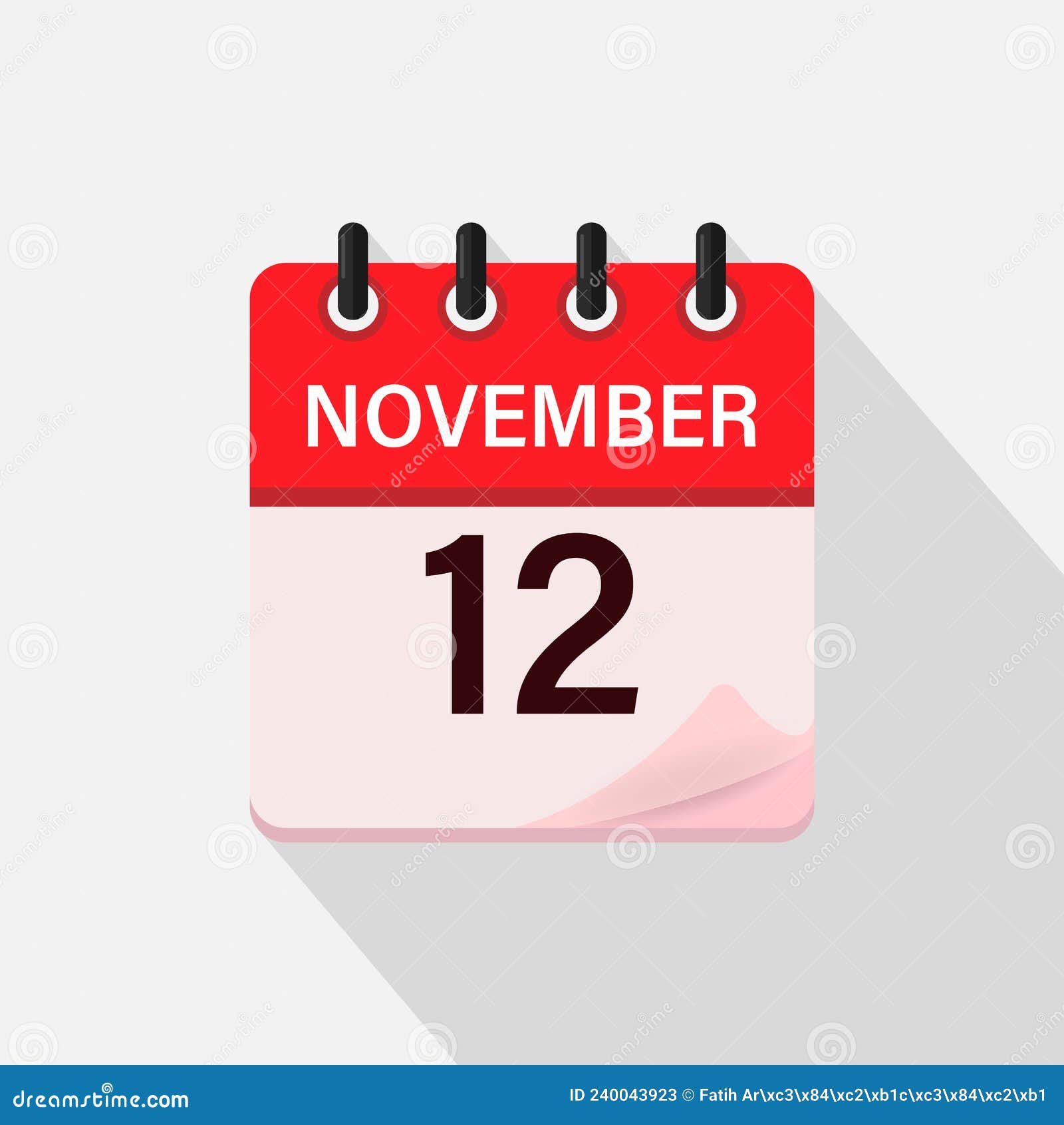 November 12, Calendar Icon with Shadow. Day, Month. Flat Vector ...