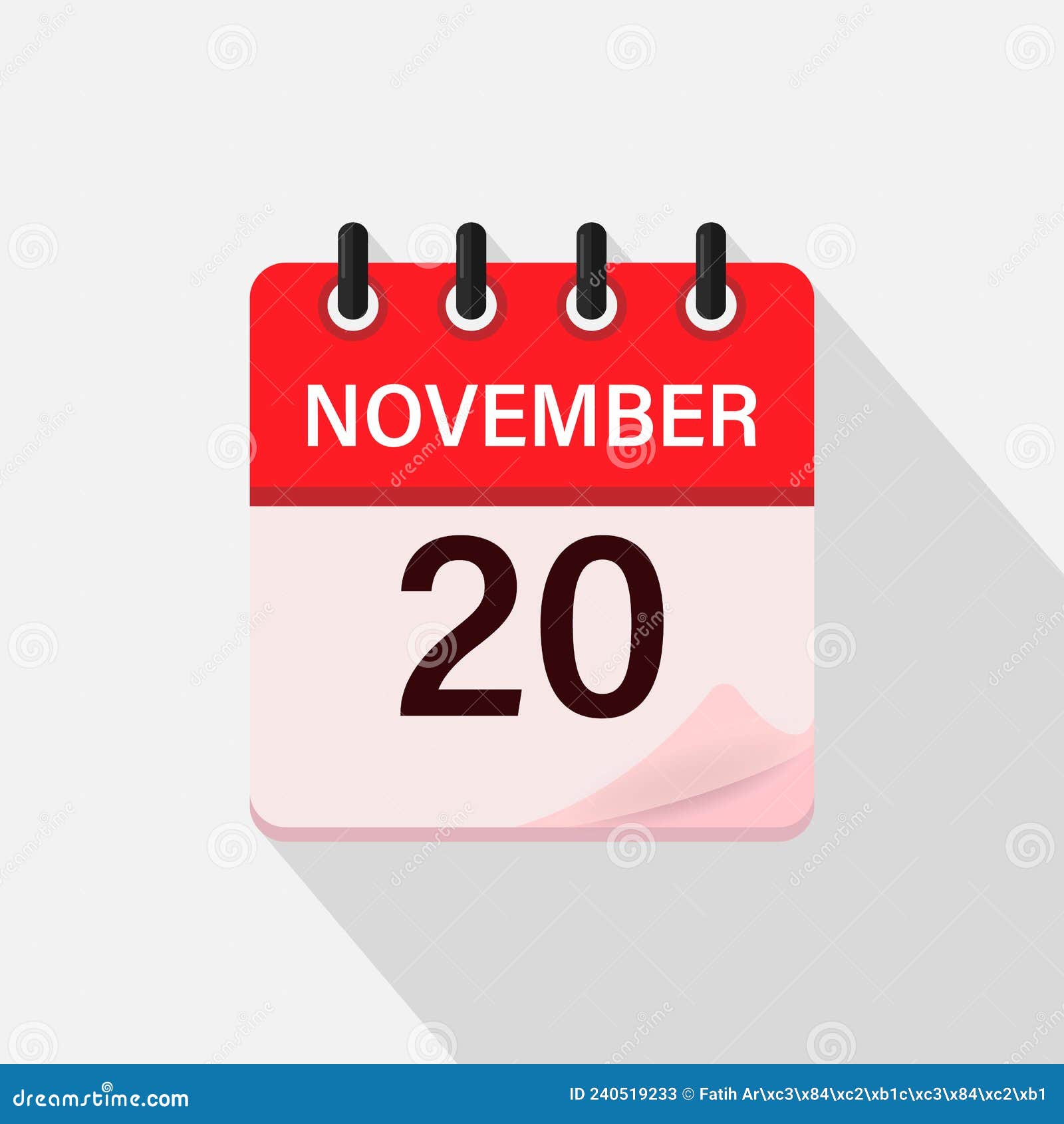 November 20, Calendar Icon with Shadow. Day, Month. Flat Vector ...
