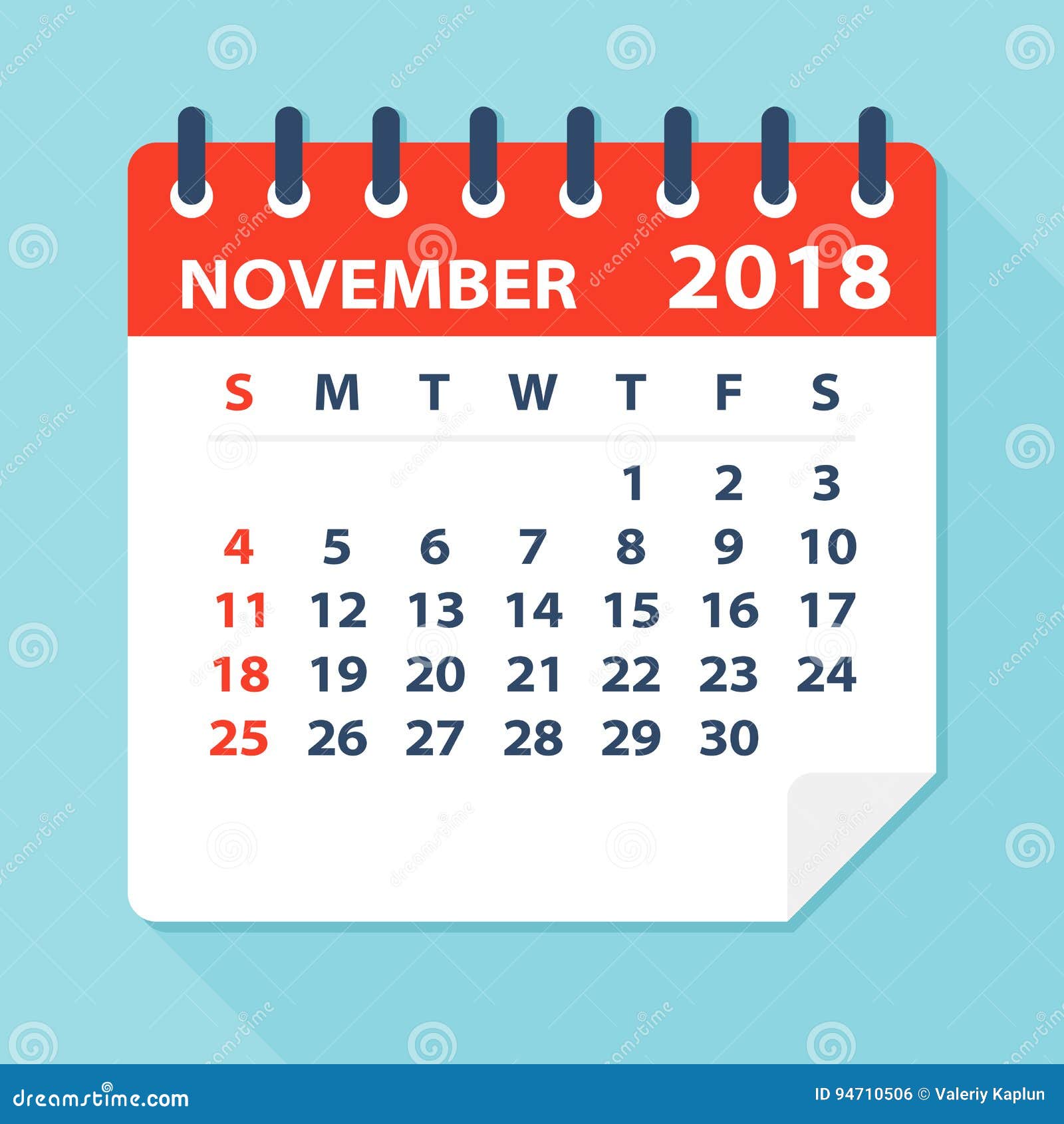 November 2018 Calendar Leaf - Illustration Stock Illustration ...