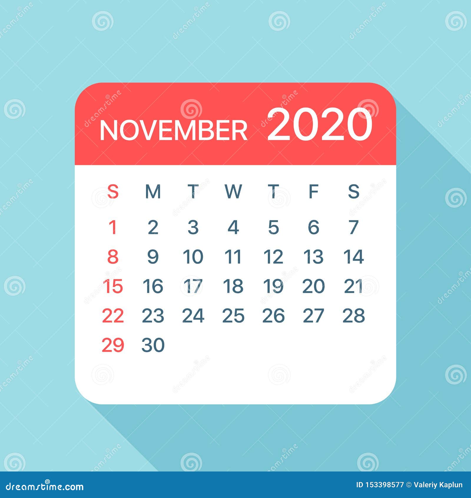 November 2020 Calendar. English Desk Or Wall Calender Template. Vector ...
