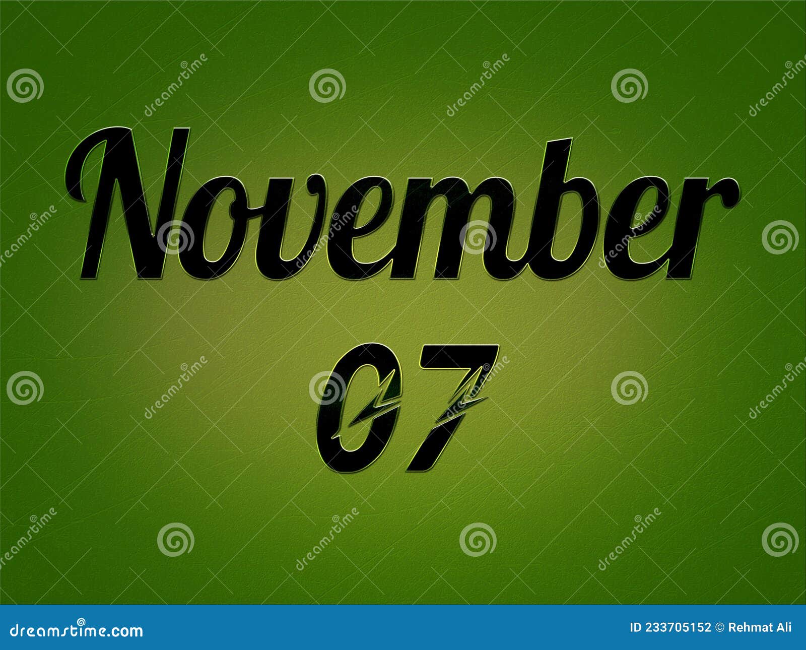 07 November, Monthly Calendar. Text Effect on Green Background Stock ...