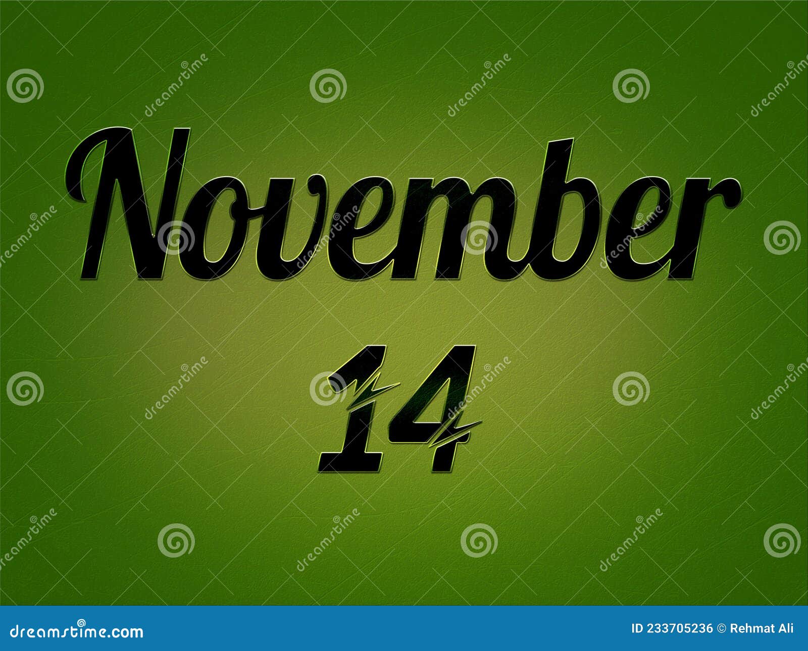 14 November, Monthly Calendar. Text Effect on Green Background Stock ...